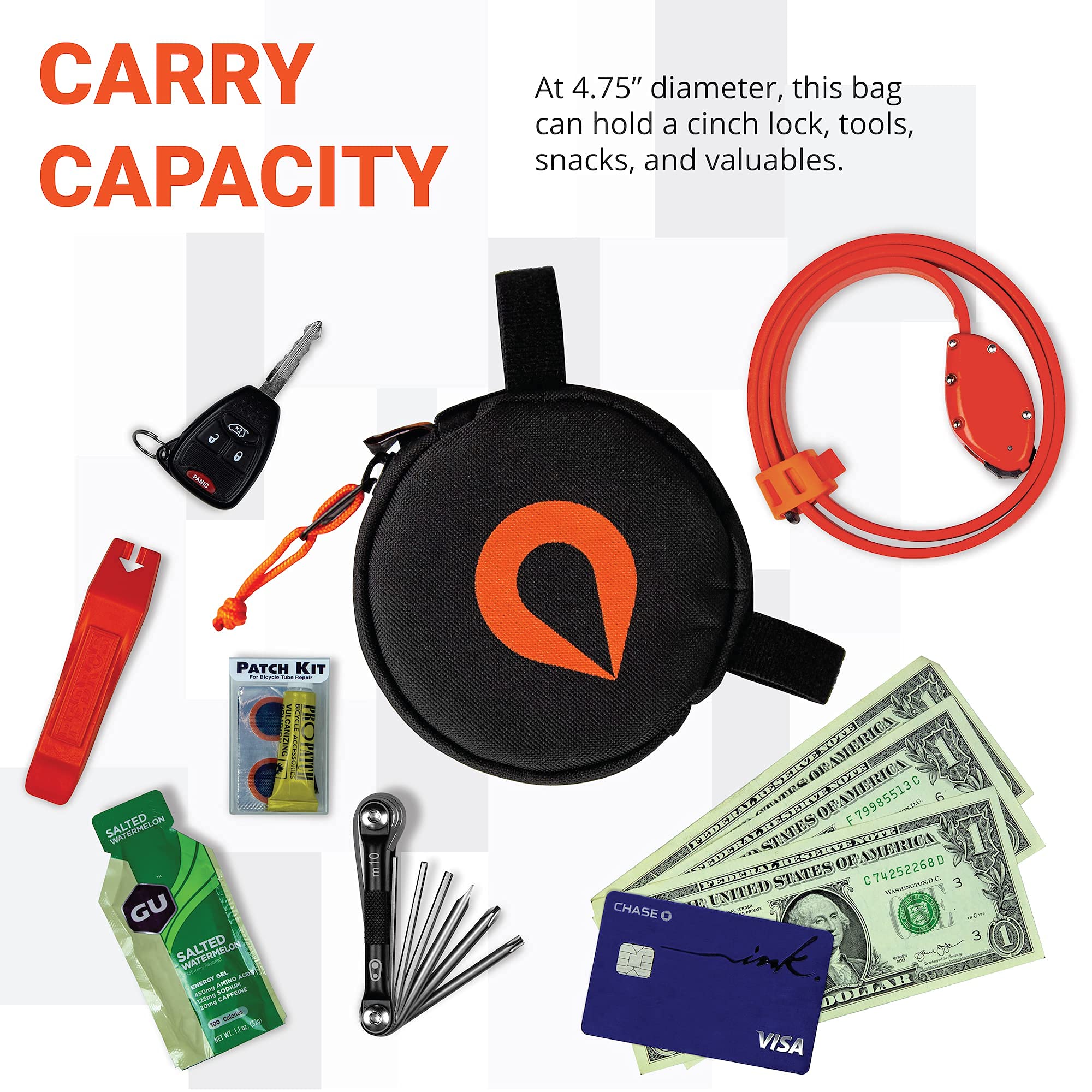 OTTOLOCK Combination Bike Lock and Essentials Frame Bag | Lightweight & Compact Lock and Storage | (Orange, 30 Inch)