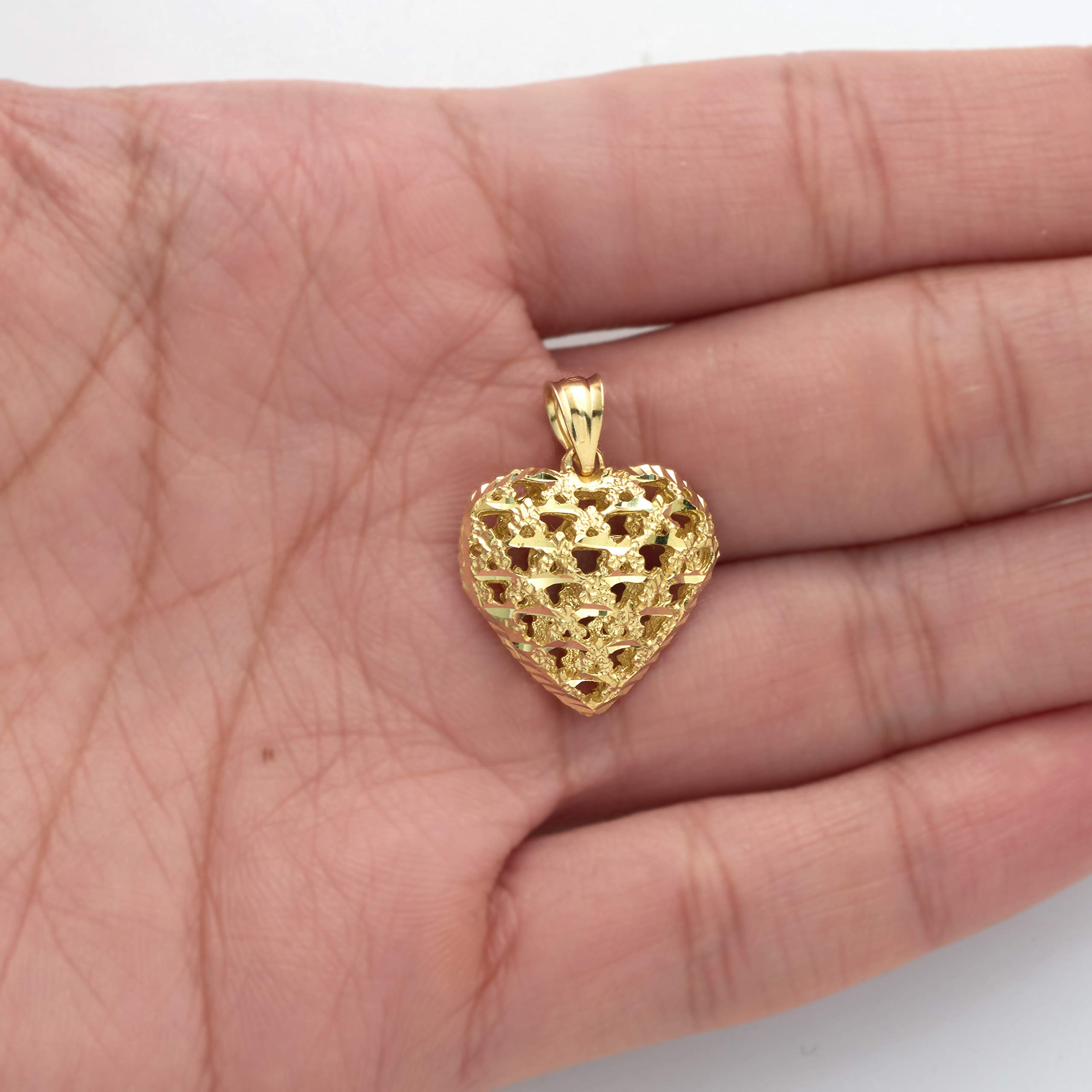 LoveBling 10K Yellow Gold Heart Diamond Cut Charm Pendant (0.82" x 0.69")