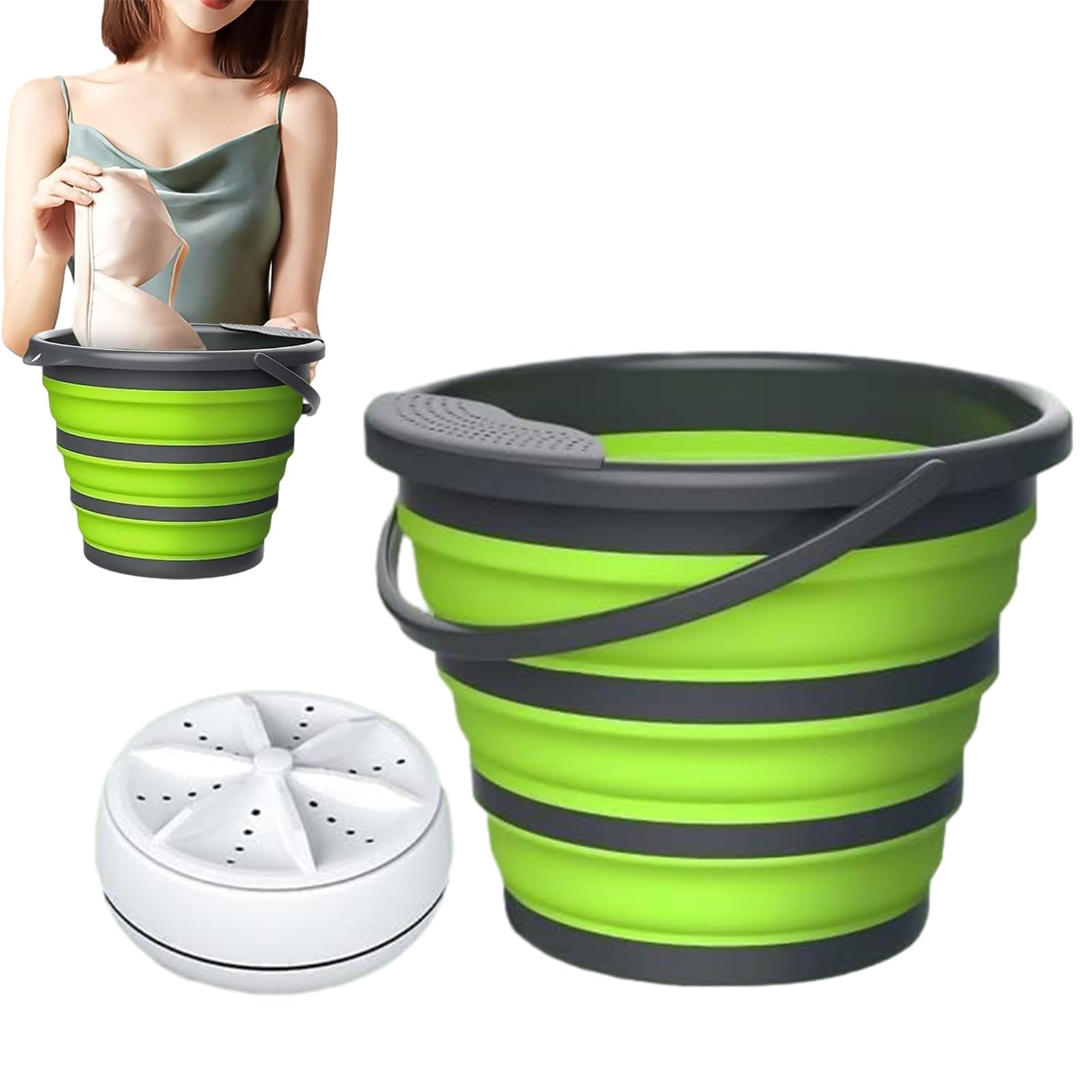 KAZIO Foldable Washing Machine,10L Ultrasonic & Turbine Cleaning Mini Washer, Portable Washing Machine with USB Power Port, Compact Laundry Machine with 24W Motor for Home, Apartment, Camping & Dorms