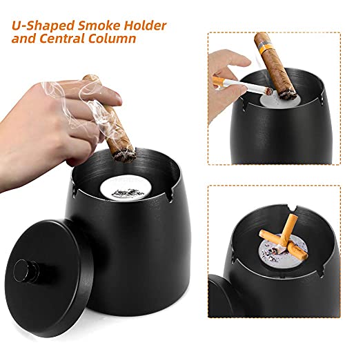 Large Outdoor Cigarette Ashtray with Lid Smokeless Stainless Steel Ash Trays Covered Windproof Smell Proof Ashtrays for Outside Patio Home Odorless Office Tabletop