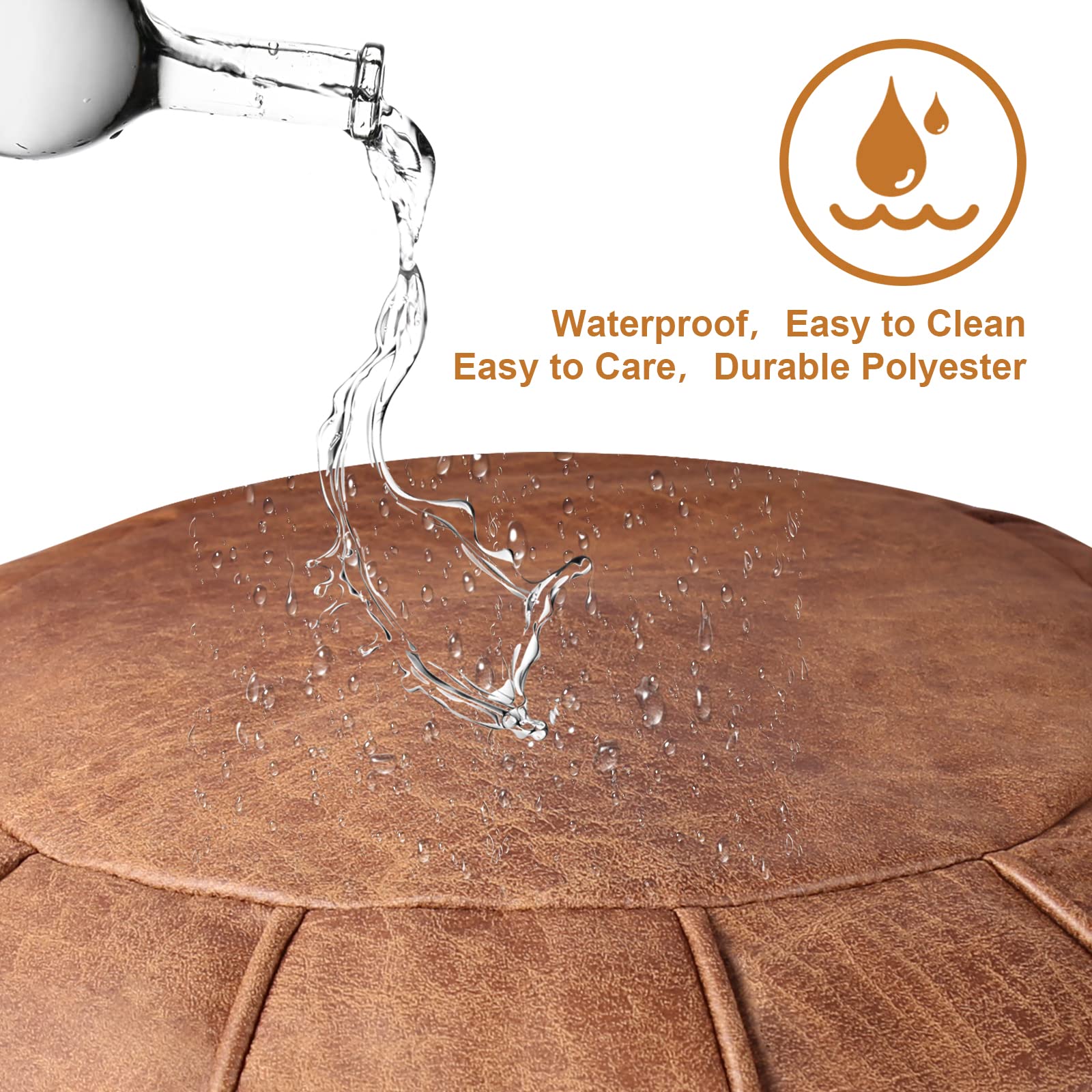 Louis Donné Unstuffed Moroccan Ottoman Pouf Cover, Supersoft Handmade Faux Moroccan Decor, Storage Solution, Foot Rest, Footstool, Pouffe Seat for Balcony Office Indoor 21dia Chestnut Brown