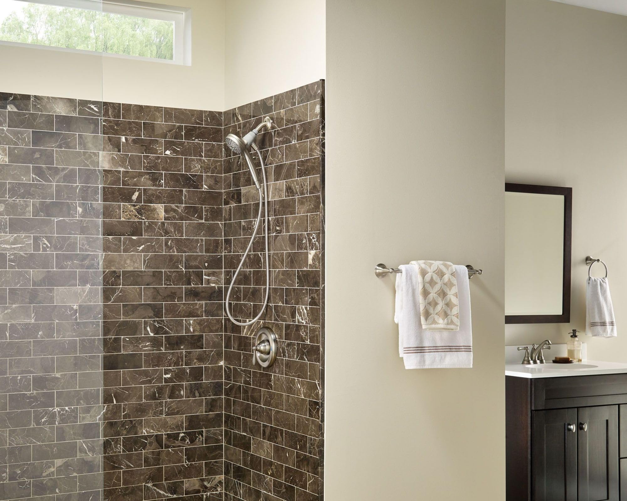 Moen Engage Magnetix Spot Resist Brushed Nickel 3.5-Inch Six-Function Eco-Performance Removable Handheld Showerhead with Magnetic Docking System, 26100EPSRN