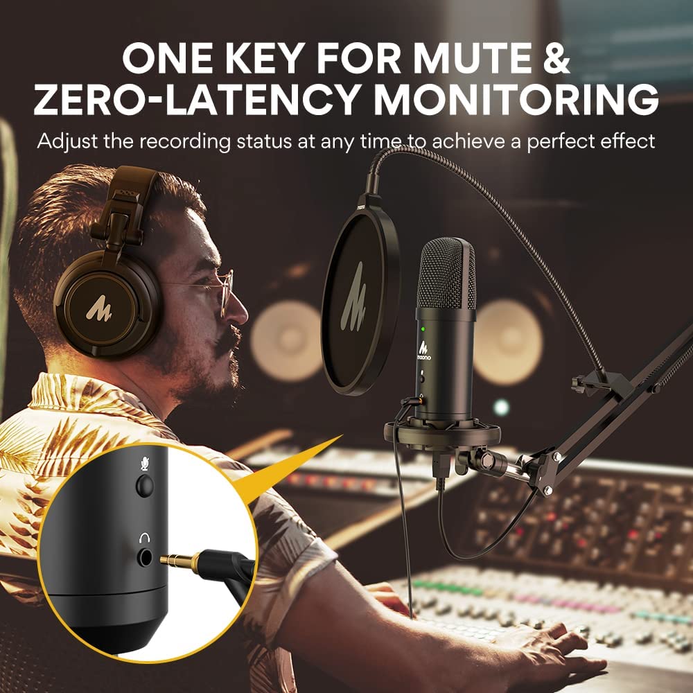 MAONO USB Microphone 192KHz/24Bit Zero Latency Monitoring AU-PM401 USB Computer Condenser Cardioid Mic with Mute Button for Podcasting, Gaming, YouTube, Streaming, Recording Music