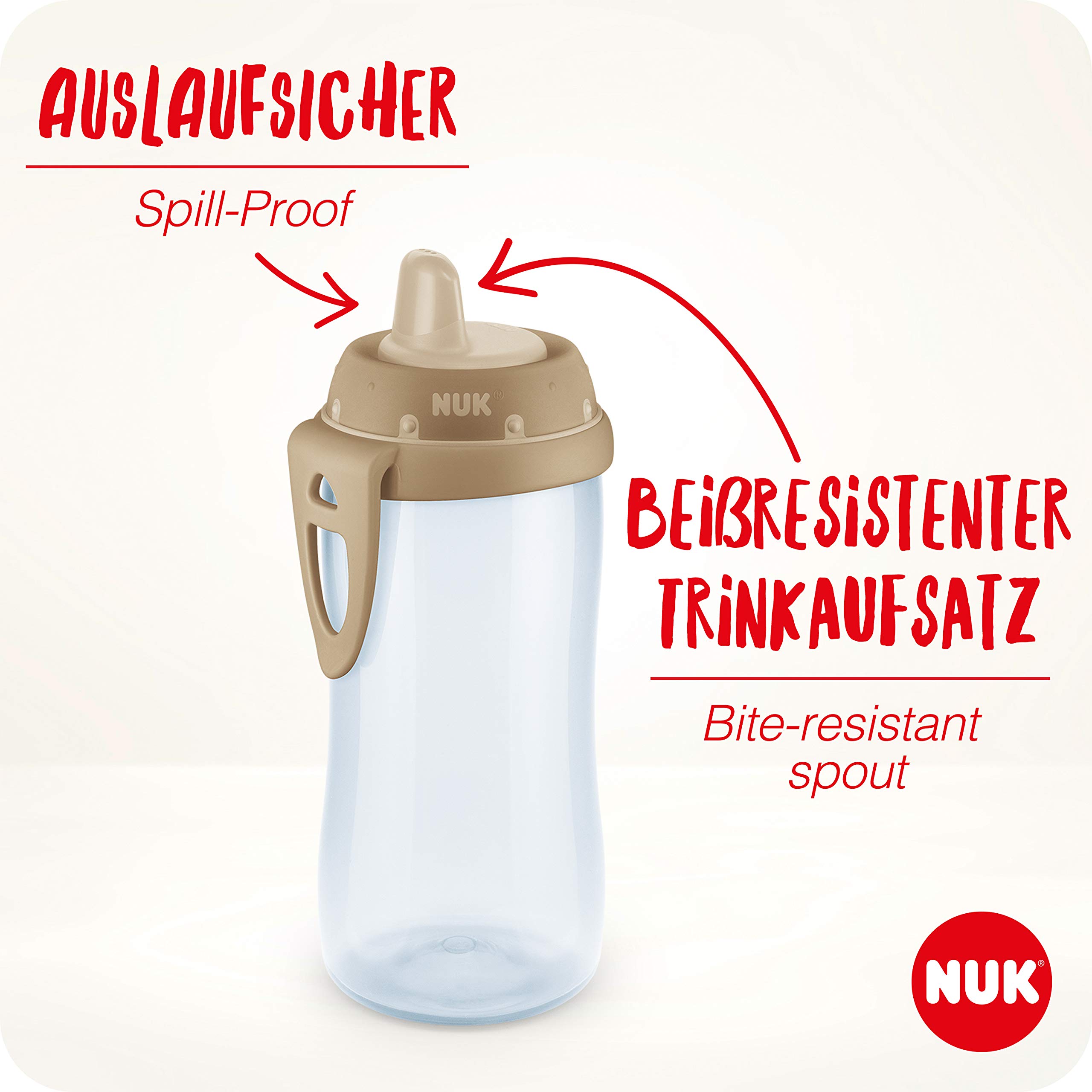 NUK First Choice+ Kiddy Cup Toddler Cup | 12 Months+ | Leak-Proof Toughened Spout | Clip & Protective Cap | BPA-Free | 300 ml | Pink Garden