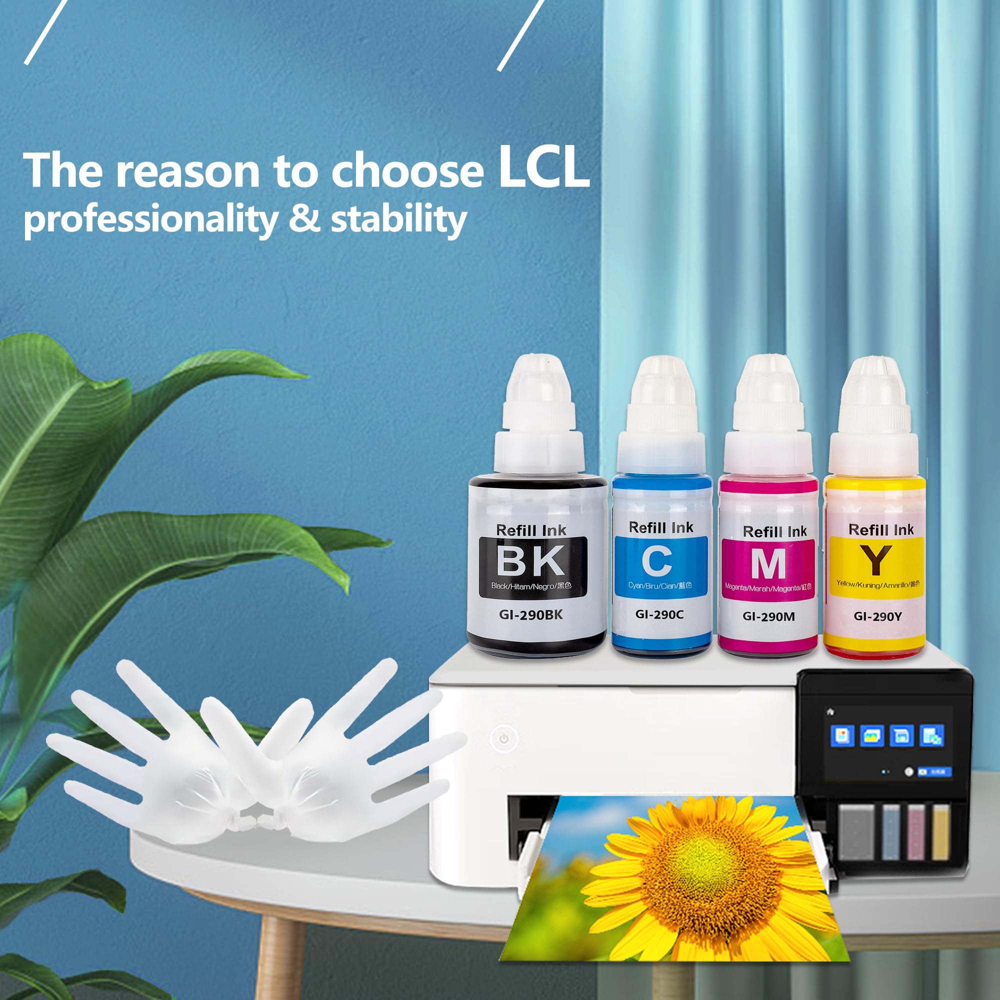LCL Compatible Ink Bottle Replacement for Canon GI290 GI-290 G1200 G2200 G3200 G4200 G4210 (5-Pack 2Black Cyan Magenta Yellow)