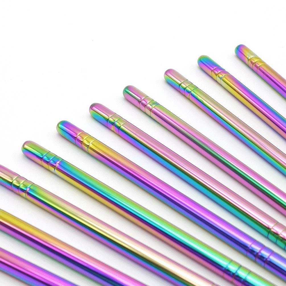 Rainbow 304 Stainless Steel Chopsticks -Reusable Multicolor Lightweight Stainless Steel Polished Chopsticks - Metal Chopsticks 5 Pairs Set with Case as Present Gift Fit Kitchen Dinner (Round Rainbow)