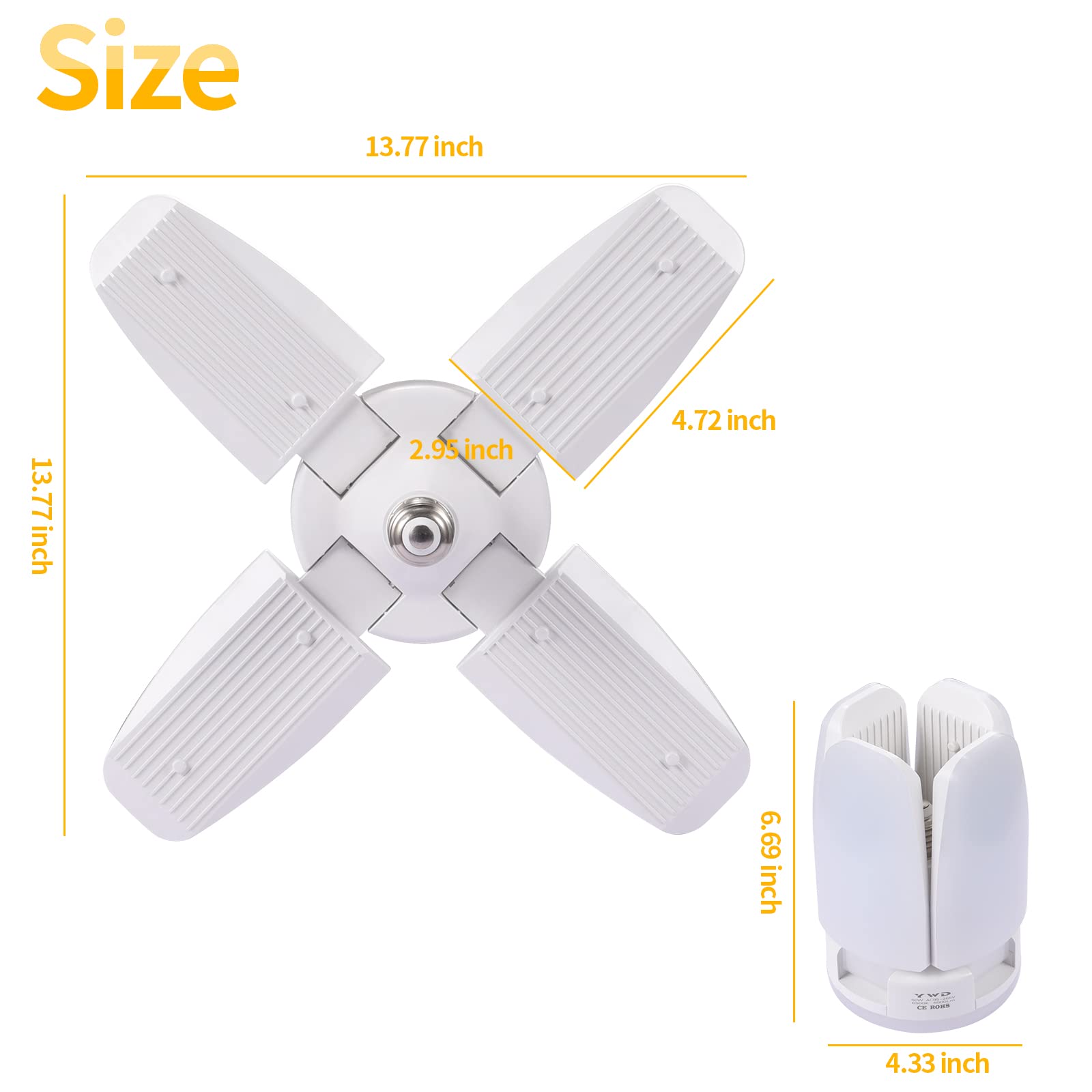 YWD LED Garage Light 2 Pack, 60W Deformable Garage LED Lights Ceiling LED Shop Light 6000LM 6500K LED Lights for Garage - E26/E27 Screw Socket, Bright Garage Lighting for Warehouse Basement Workshop…