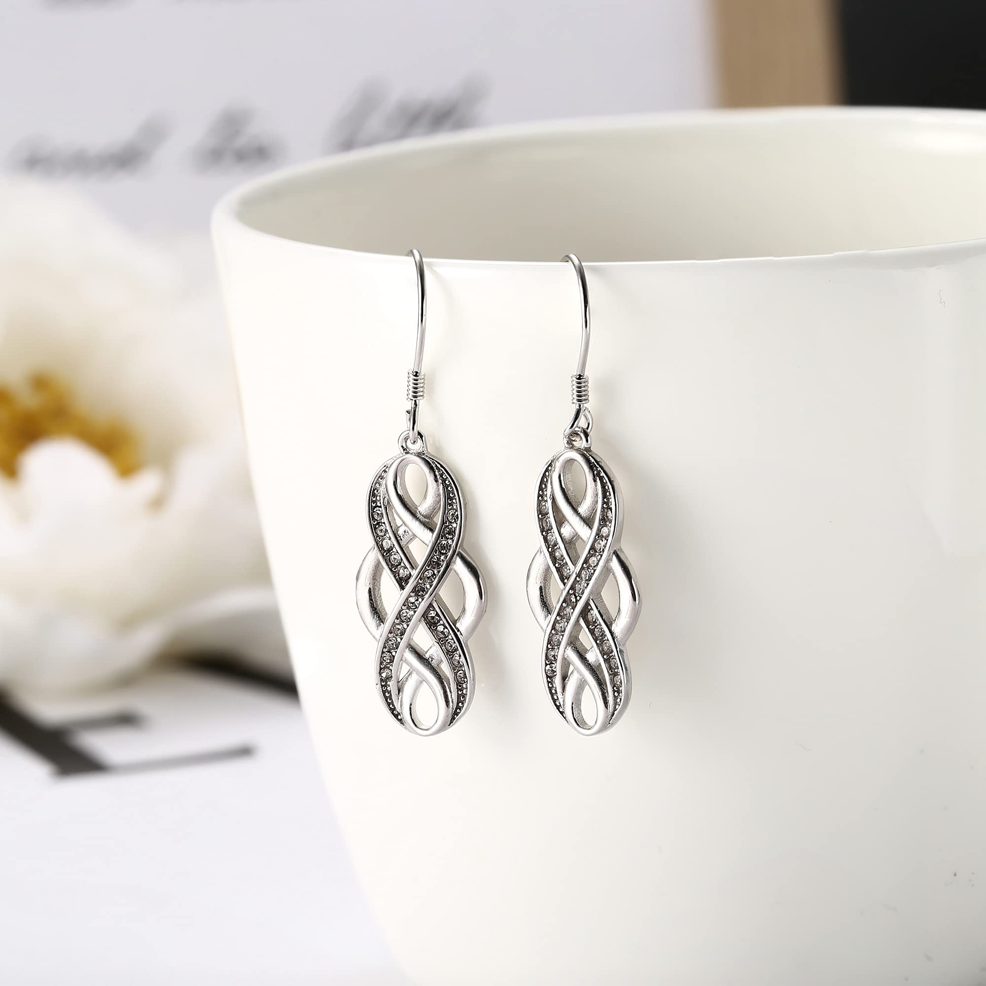 MUSECLOUD Rose Gold Plated Celtic Knot Dangle Earrings 925 Sterling Silver Infinity Earrings Good Luck Irish Celtic Eternity Knot Earrings Minimalist Jewelry For Women