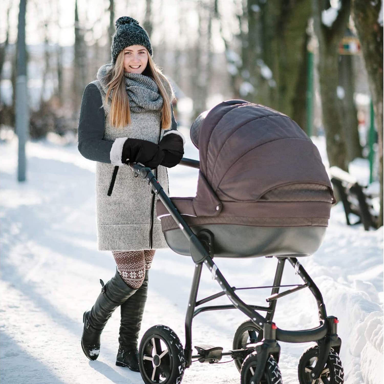 Universal Winter Anti-Freeze Baby Stroller Gloves,Stroller Hand Muff,Extra Thick Warm Waterproof Hand Warmers,Stroller Accessories (One Pair)