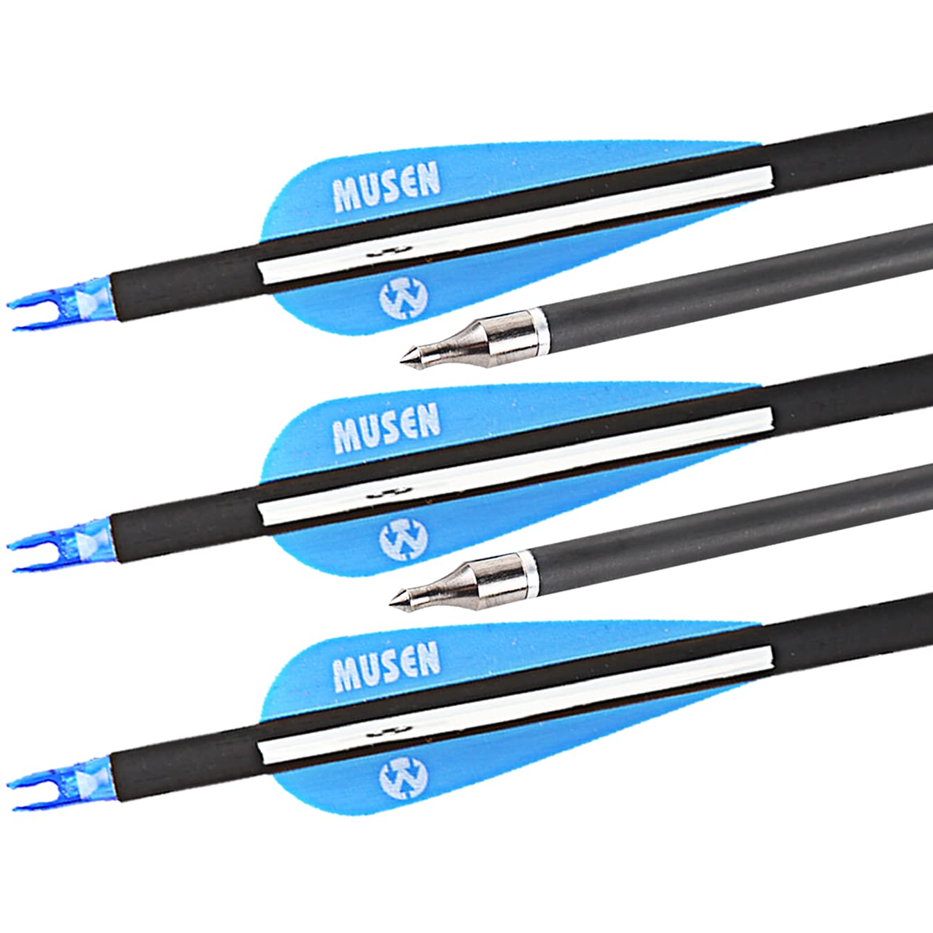 Musen Archery 30/28 Inch Carbon Practice Targeting Arrows with Removable for Youth Compound & Recurve Bow Target (Pack of 12)