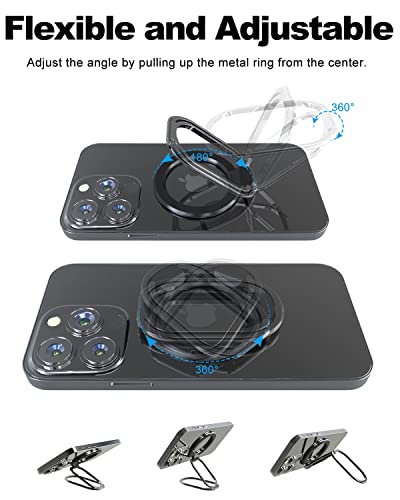 zylee Magnetic Phone Ring Holder Magnetic Phone Grip Magnetic Phone Ring Holder Finger Kickstand, Adjustable Kickstand Compatible for iPhone 14/13/12 Series(Black)