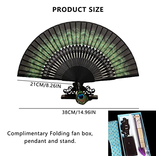 Peacock Fan Exquisite Women's Silk Fan Folding Fan for Dance Fan Female Performance Fan Chinese Style (Color : 02)