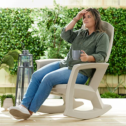 Semco Plastics Rockaway Heavy Duty Polyethylene All Weather Outdoor Rocking Chair with Backrest and Armrests for Porch, Deck, and Patio, Tan