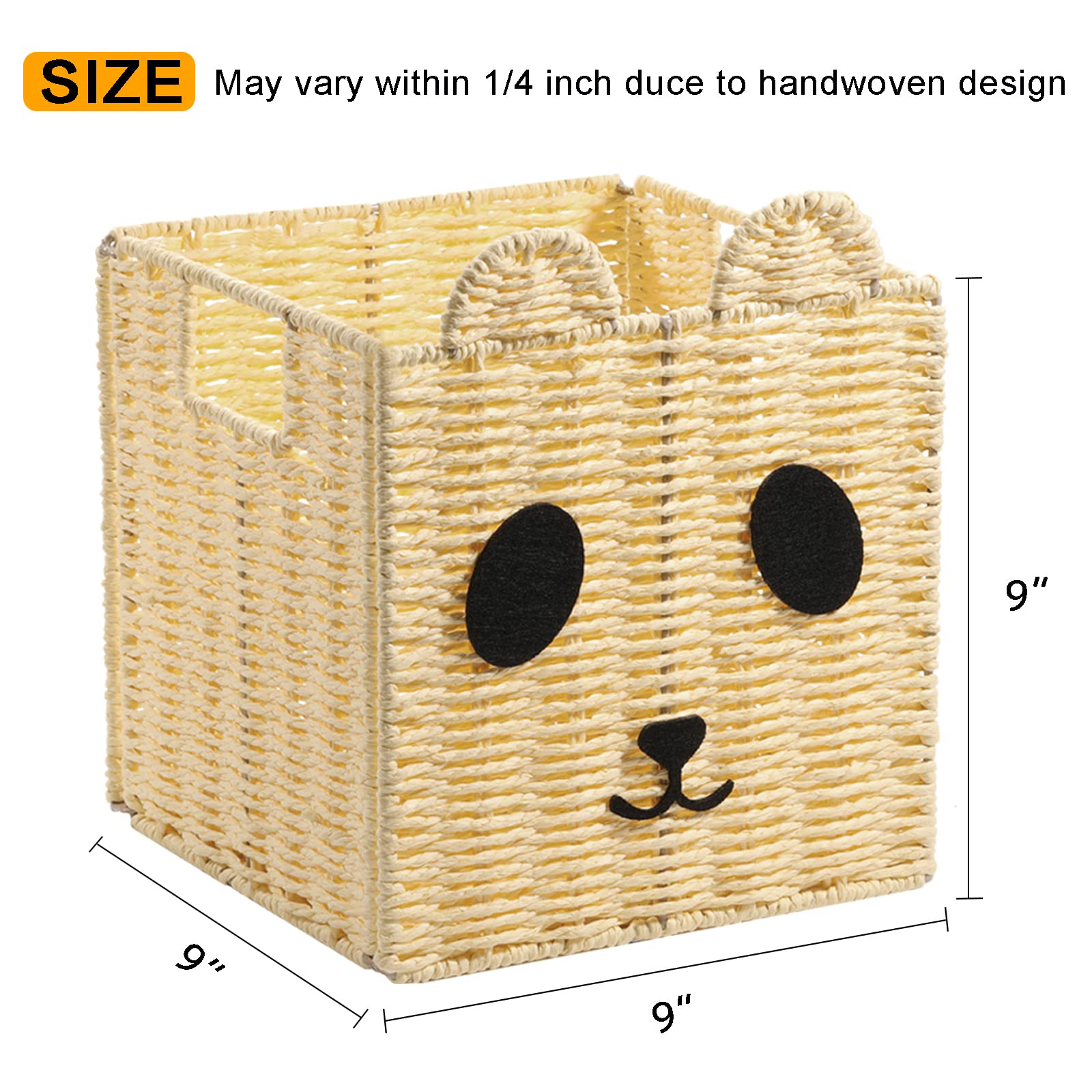 Vagusicc Toy Basket, Collapsible Wicker Storage Baskets with Handles, Baskets for Gifts Empty, Kids Room Shelf Organizing & Decor, 9'' x 9'' x 9'', Set of 2, Beige