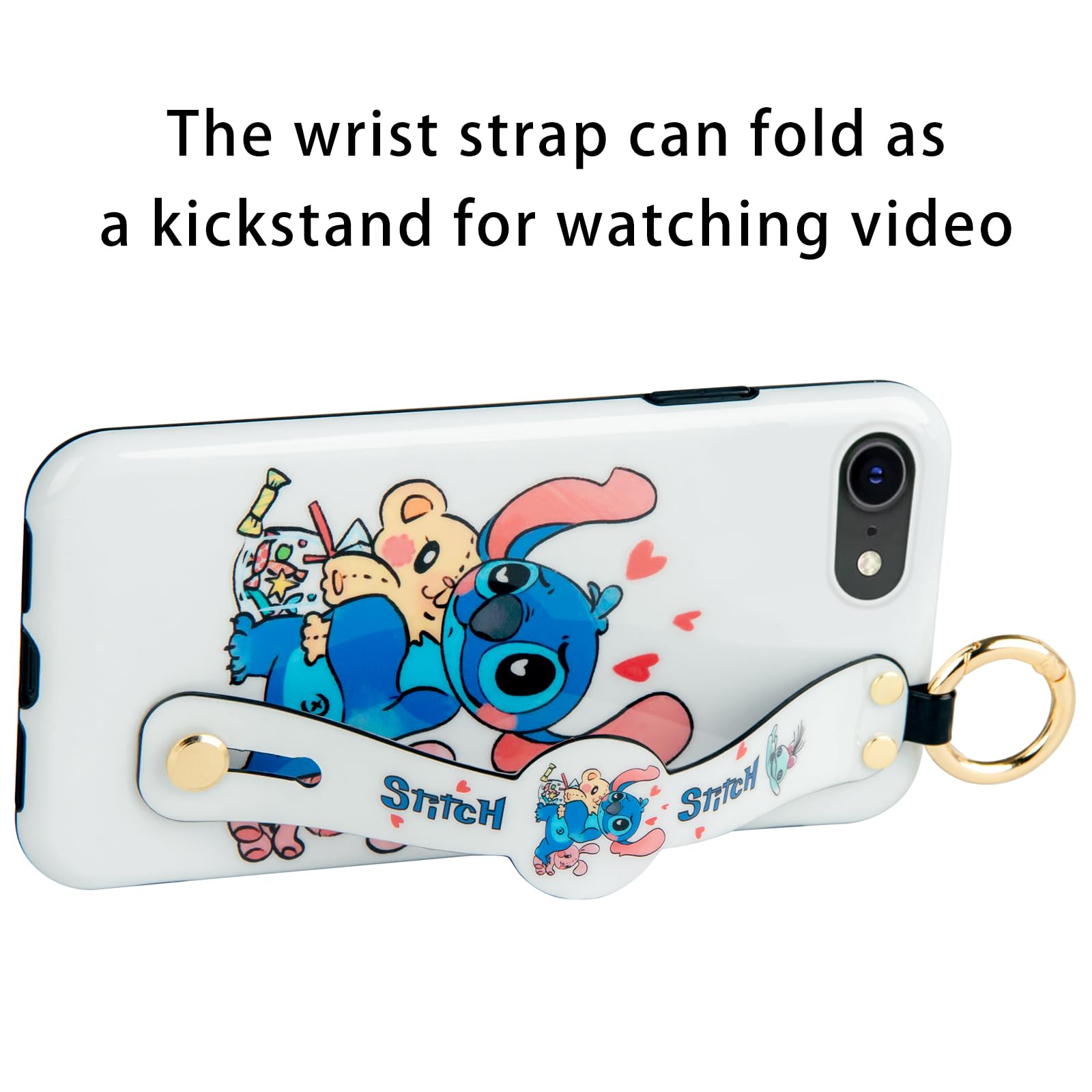 MCCAIE Phone Case for iPhone 7/8/SE 2020/SE 2022, 4.7 Inch, Wrist Strap Kickstand Lanyard TPU Bumper Case for Girls Boys (White)