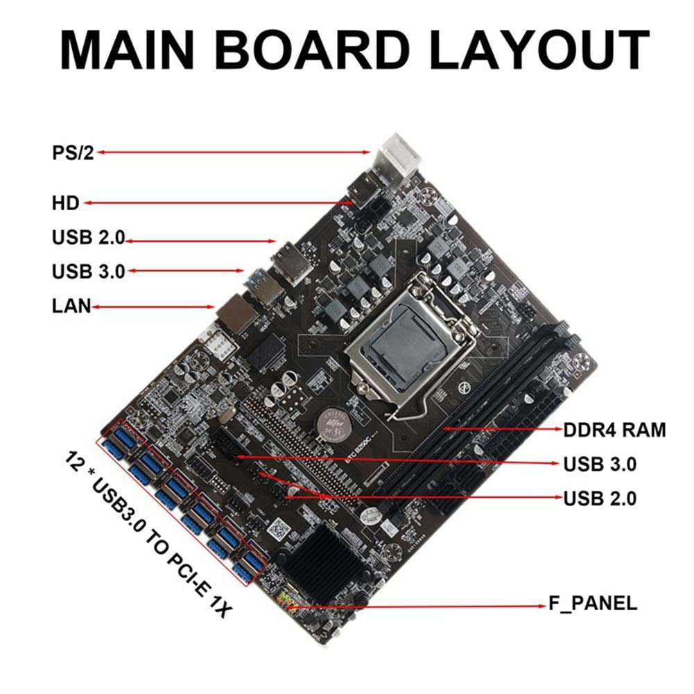 UNNIC B250C BTC Mining Motherboard+G3900 CPU+VER009S Riser 12XPCIE to USB3.0 GPU Slot LGA1151 Support DDR4 RAM Motherboard