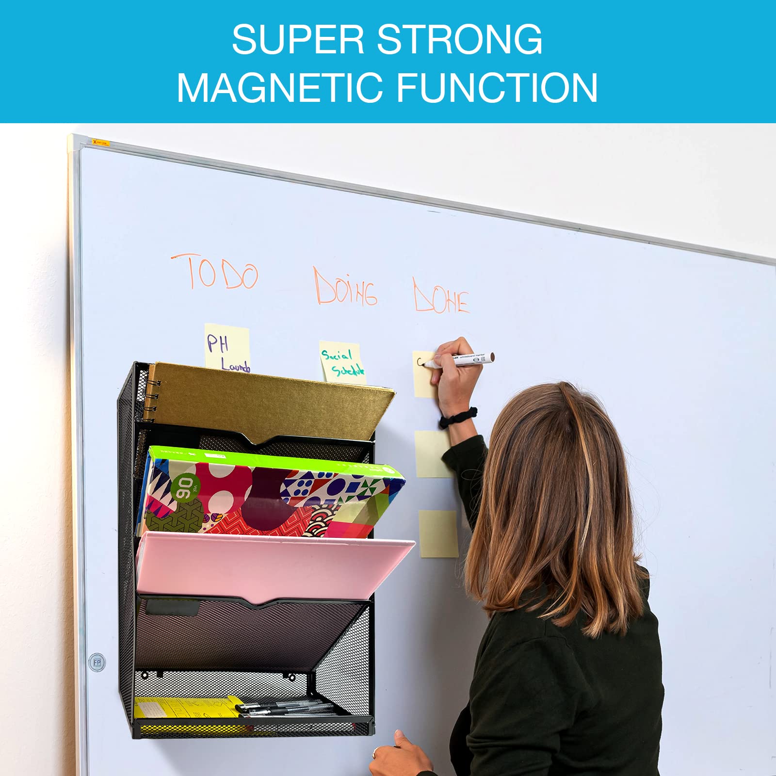 Ocooca Super Strong 6-Tier Magnetic File Holder ,Mesh Wall File Organizer No-Drill Mount Hanging File Organizer for Refrigerator, File Cabinets, Whiteboard, Office, Kitchen