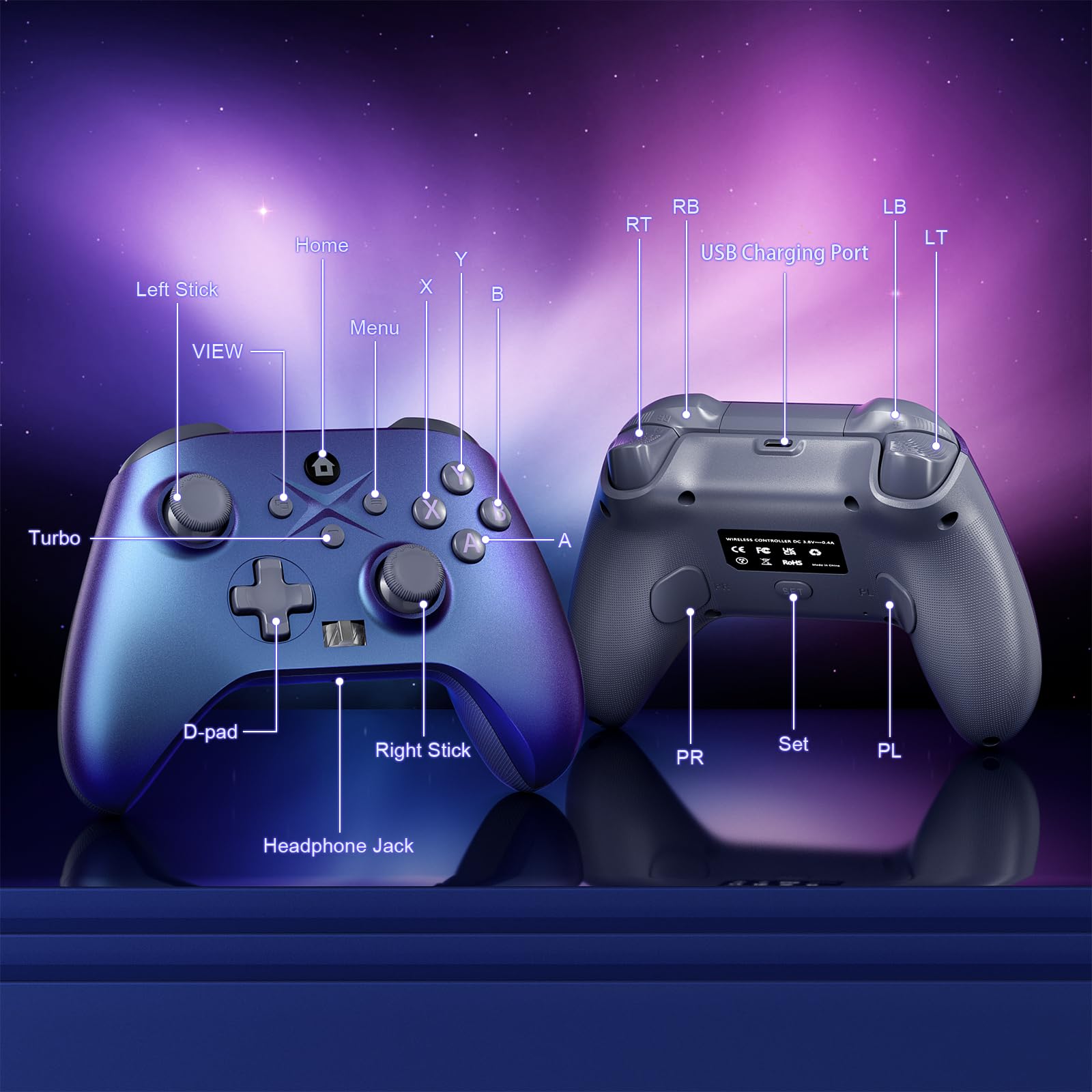LENISUOLE Wireless Controller Replacement for Xbox Series, Compatible with Xbox One/X/S/Xbox Series S/X Gamepad Support Built-in Dual Vibration and Turbo Funtion/3.5mm Audio Jack-Blue