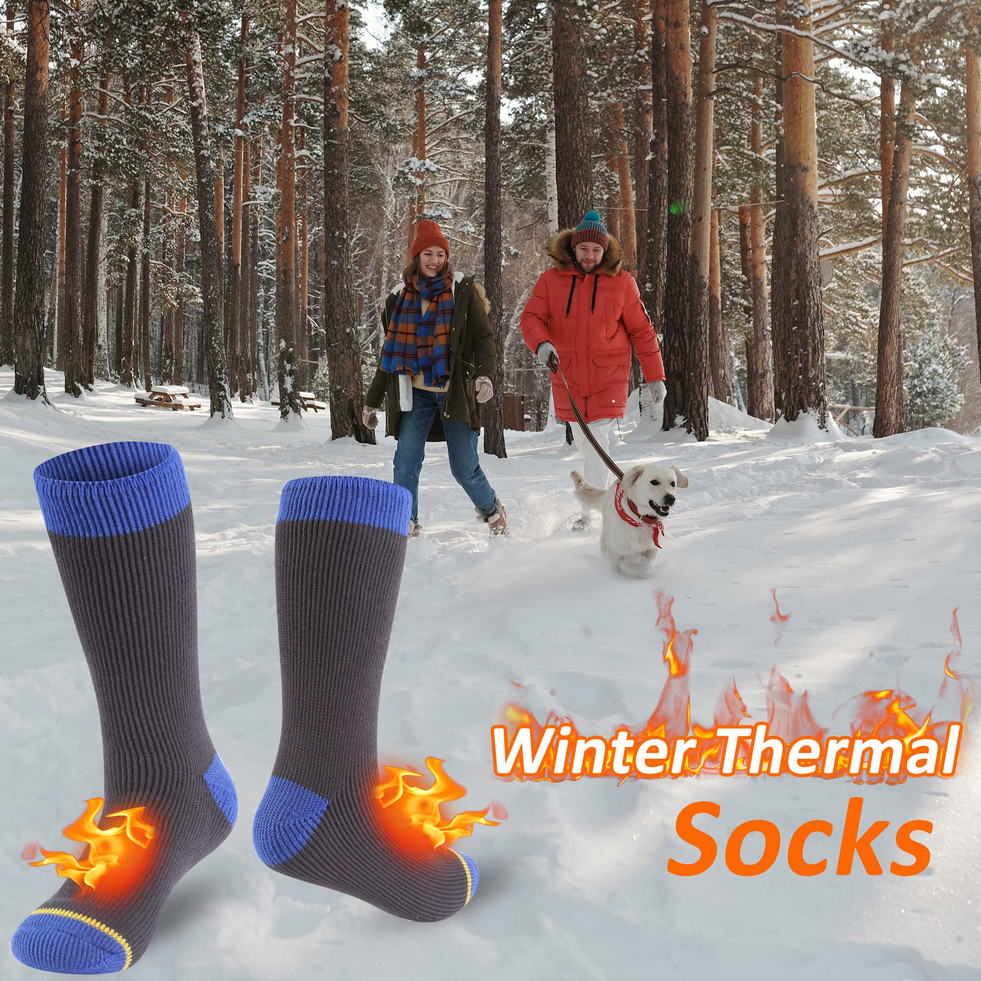 LANDUNCIAGA Men's Winter Thick Outdoor Warm Crew Socks Soft Comfort Cushion Boot Socks Bed Socks Extreme Cold Fleece Holder Socks, Large, Stripe Grey