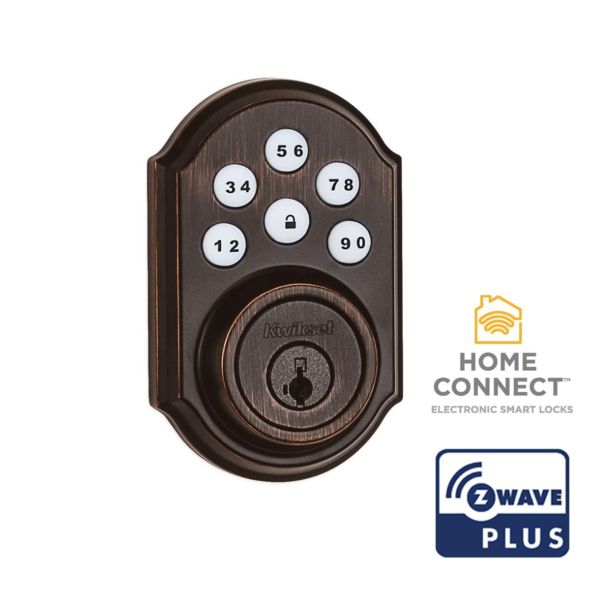 Kwikset 99100-079 SmartCode 910 Traditional Smart Keypad Electronic Deadbolt Door Lock with SmartKey Security and Z-Wave Plus, Venetian Bronze