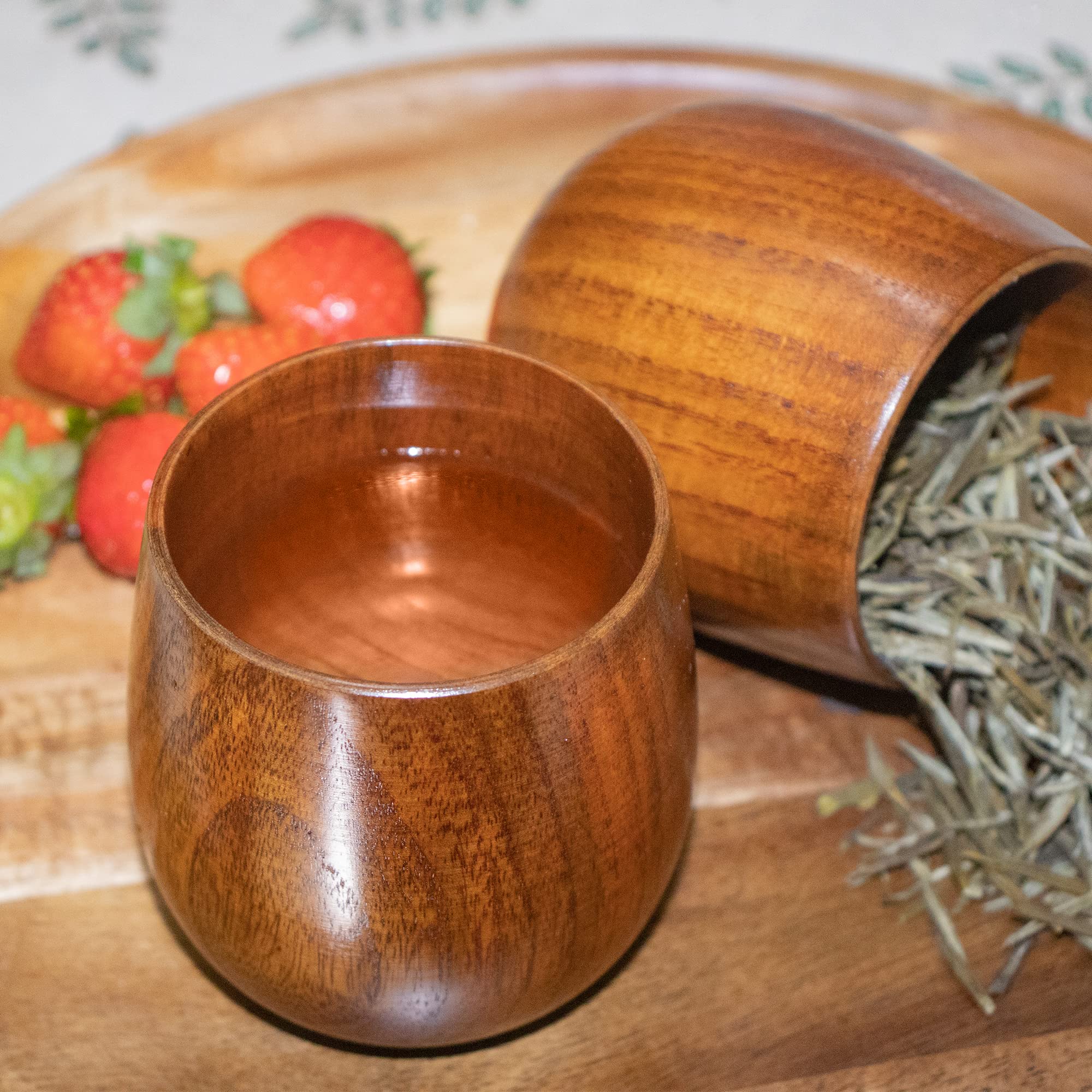 Originalidad 4 Pack Wooden Tea Cups,Japanese Tea Cups, Natural Solid Wood Tea Cup for Drinking Tea Coffee Wine Beer Hot Drinks,Tea Lover, Gift,Kitchen Accessories (100-200 ML)