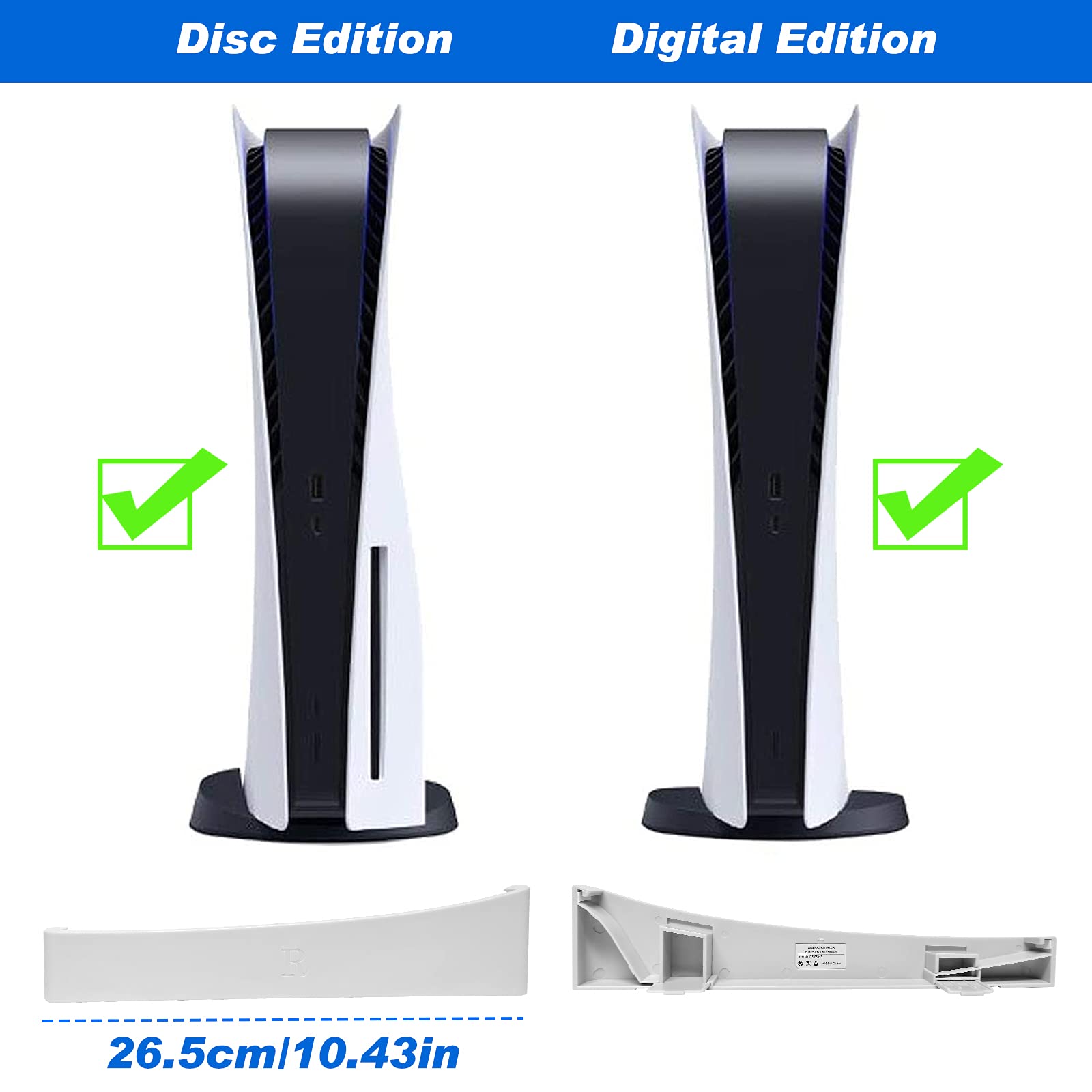 PS5 Horizontal Stand, Base Stand Designed for Playstation 5 Disc & Digital Editions Console, PS5 Accessories Stand Horizontal with Anti-Slip Pad Space Saving and Easy to Install
