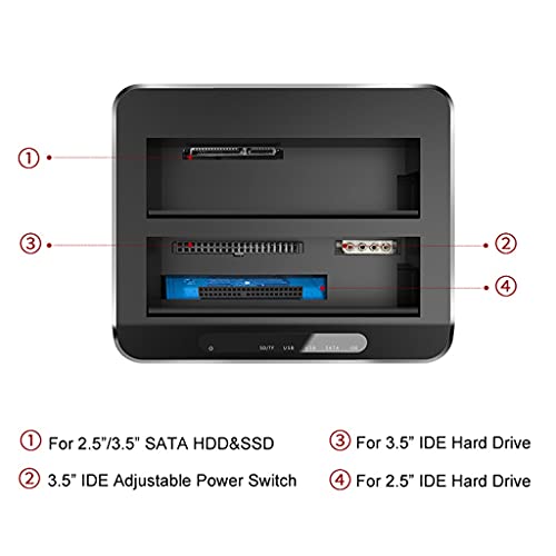 VIBY Dual Bay USB 3.0 to SATA IDE External Hard Drive Docking Station with 2-Port Hub Card Reader 2.5/3.5 Inch SATA/IDE HDD