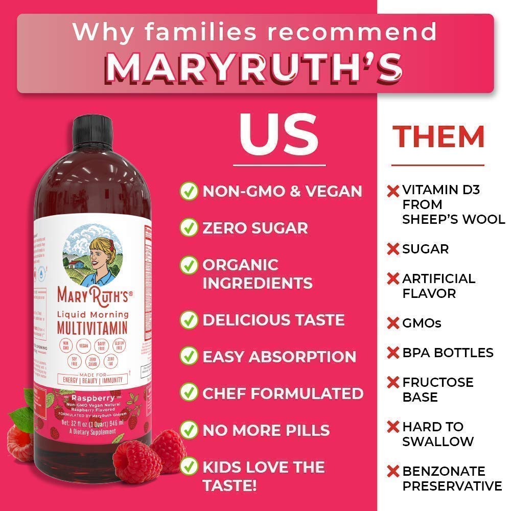 Morning Multivitamin Raspberry & Nighttime Multimineral Pineapple Bundle by MaryRuth's | Vegan Vitamin A, B, C, D3, E & Amino Acids | Vitamins for Immune Support, Digestion, Focus & Energy | Magnesium