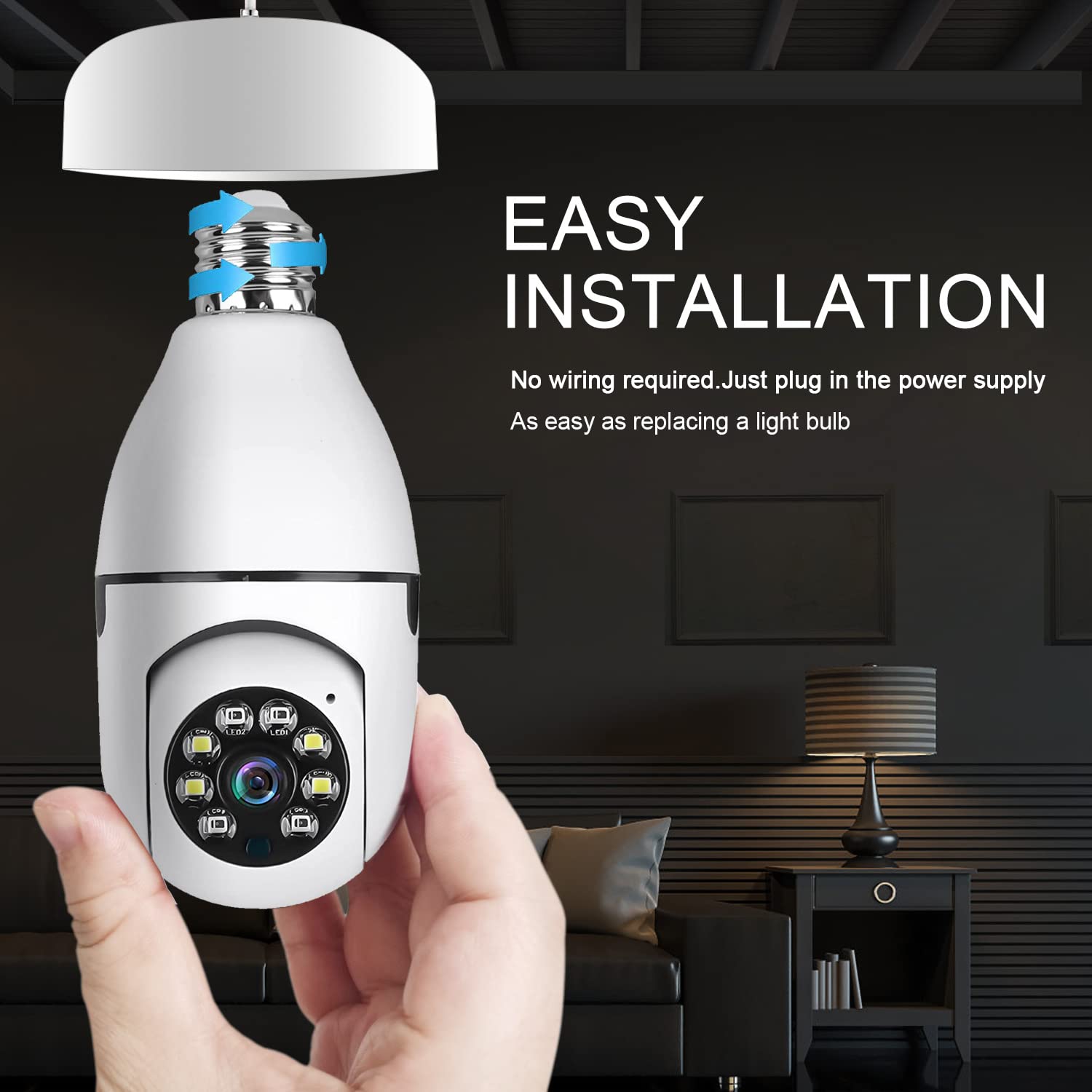 Wireless WiFi Light Bulb Security Camera, Support 5GHz/2.4GHz WiFi 1080P Outdoor Light Socket Security Cameras with 2-Way Talk, Smart Motion Detection Night Vision APP Alarm Events for Indoor/Home