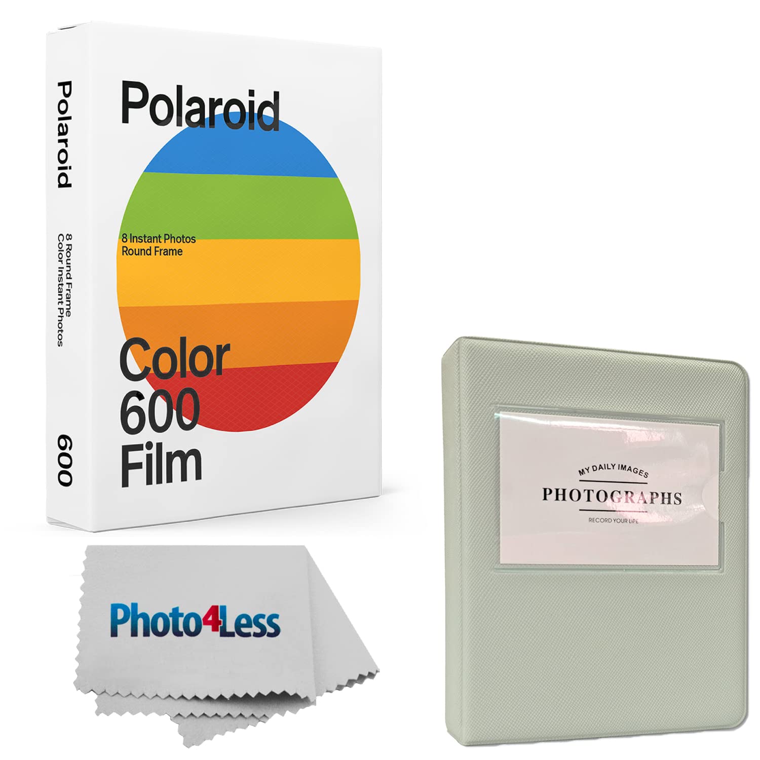 Polaroid Color Film for 600 - Round Frame 8 Photos (6021) + Grey Album Holds 32 Photos