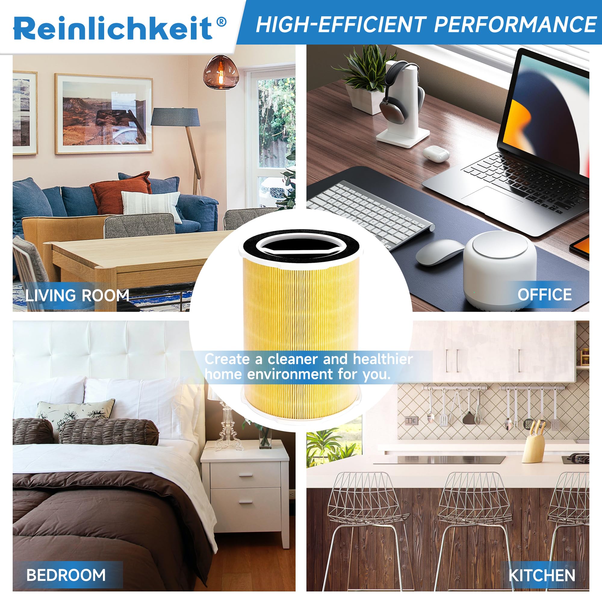 Reinlichkeit G200,G200S Air Purifier Replacement Filter, Fit for G200S,G200 Air Purifier, 3-in-1 H13 Ture HEPA and Activated Carbon Air Filter, 2 Pack, Yellow