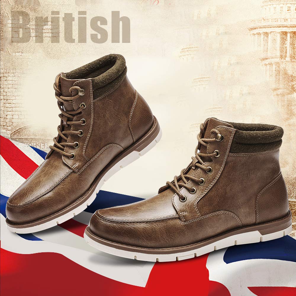 Kkyc Mens Boots Fashion Waterproof Hiking Boots Casual Work Boots Slip on Lace-up Chukka Boots 13 M (Brown)