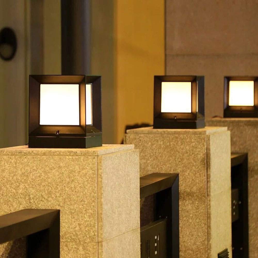 MUMUMI LED Square Solar Column Headlight Outdoor Garden Landscape Wall Lamp Home Gate Outdoor Waterproof Aluminum Pillar Post Lamps Modern Landscape E27 Patio Light (Size : S)