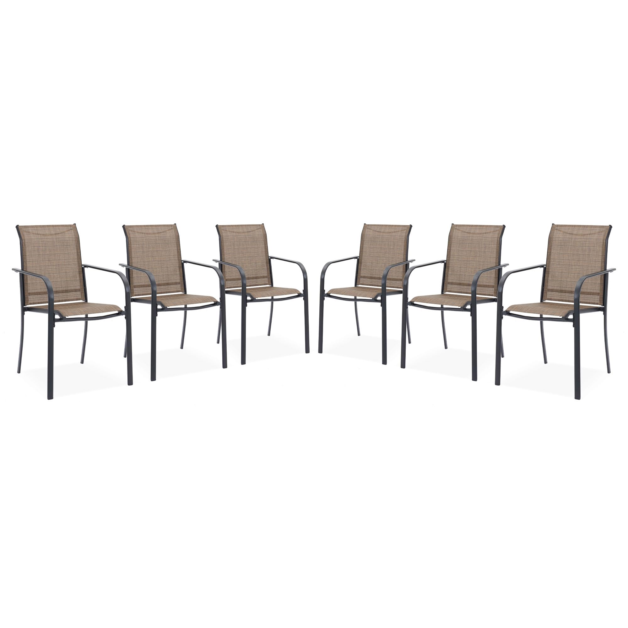VICLLAX Patio Stacking Chairs for Outside, Outdoor Chairs Set of 6, Stackable Outdoor Patio Chair Set for 6 Person, Brown