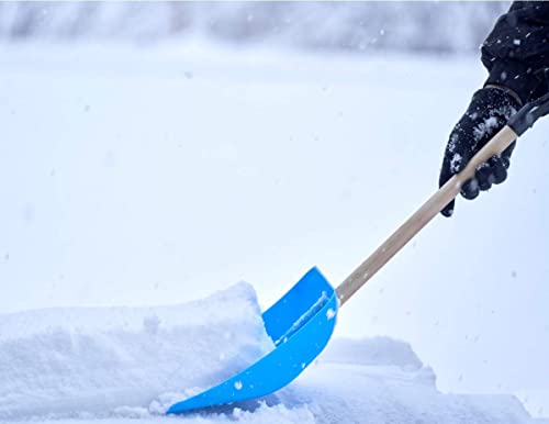 Superio Small Snow Shovel for Car Portable Snow Shovel for Driveway Snow Removal Compact Scooper Shovel Snow Pusher for Stairs 9" Heavy Duty Plastic Blade with Wood Handle 34" (2, Blue)