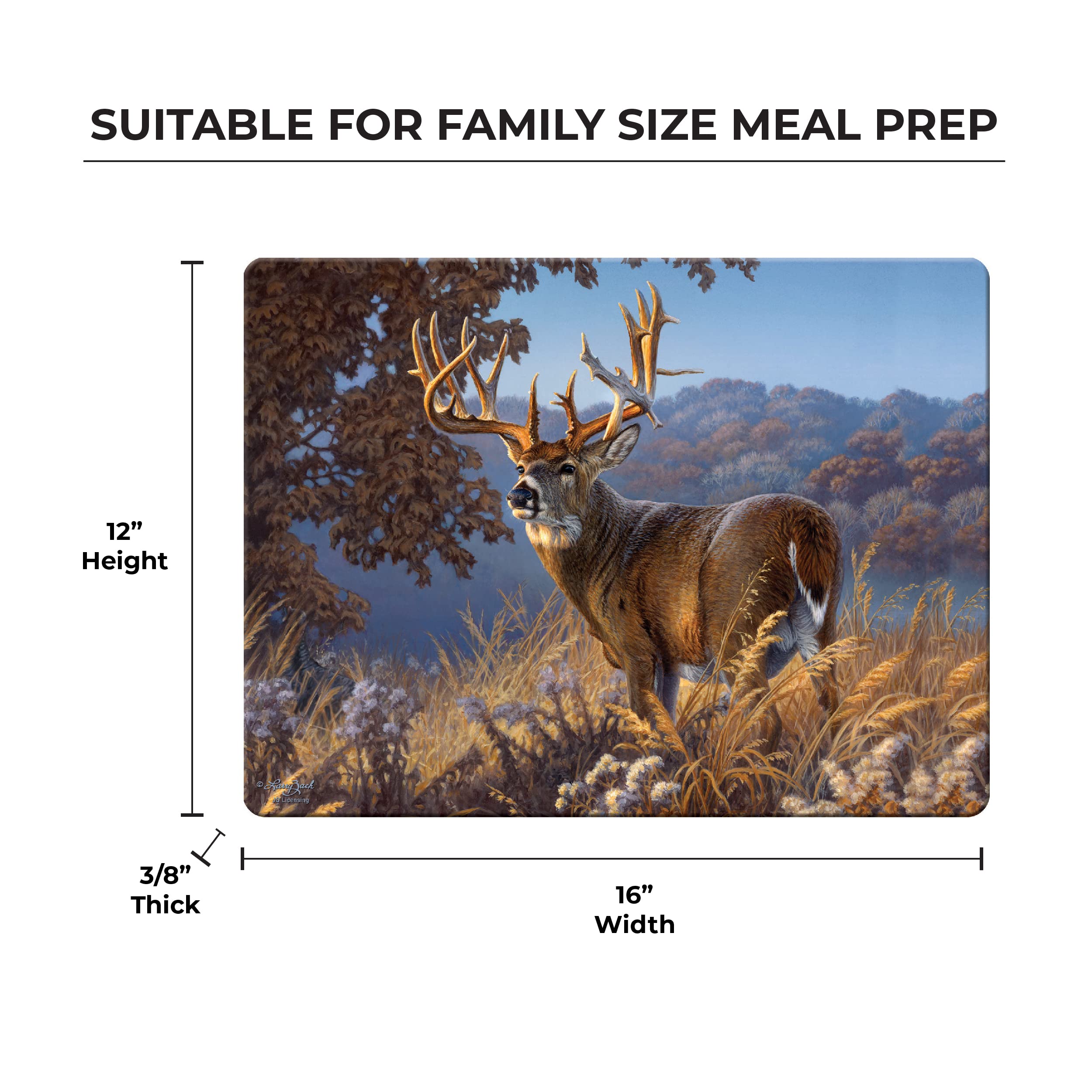 Rivers Edge Products Large 12in x 16in Decorative Tempered Glass Cutting Board, Hypoallergenic, Non Slip, Textured Surface Chopping Board for Kitchen, White Tail Deer, Deer