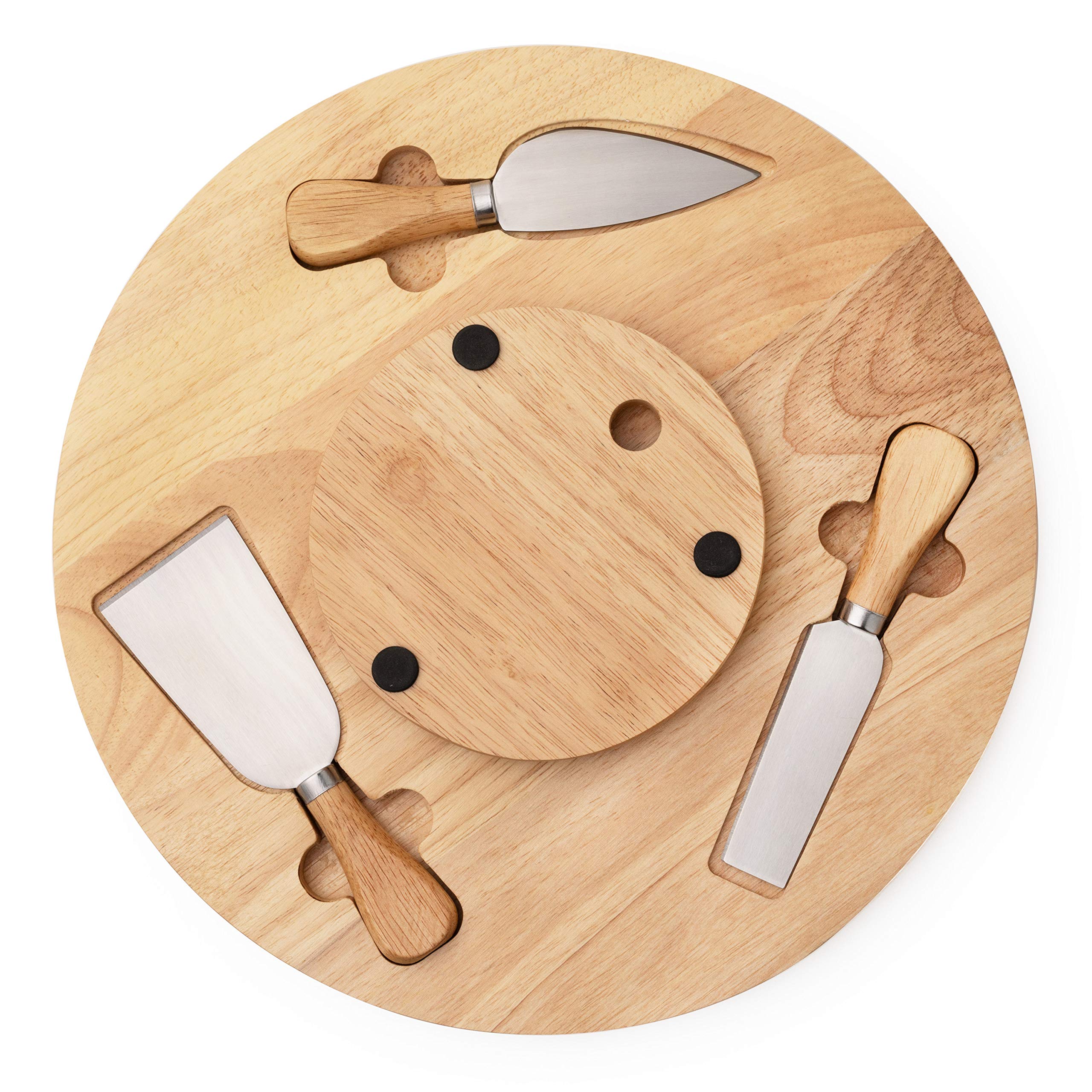 Permaggio Cheese Board and Knife Set, Wine and Cheese Serving Set, Lazy Susan Tray Charcuterie Platter 13.1", Natural Rubber Wood, Perfect Hostess Gift, Swivel Server Cheeseboard Gift Set
