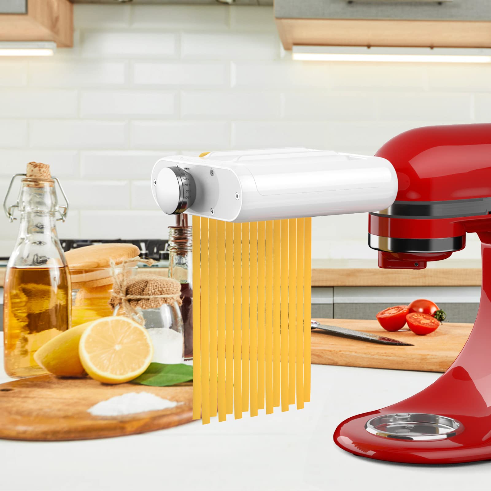 Pasta Maker Attachment 3 in 1 Set for KitchenAid Stand Mixers, Included Pasta Roller, Spaghetti &Fettuccine Cutter Pasta Machine Attachment Accessories and Cleaning Brush for KitchenAid