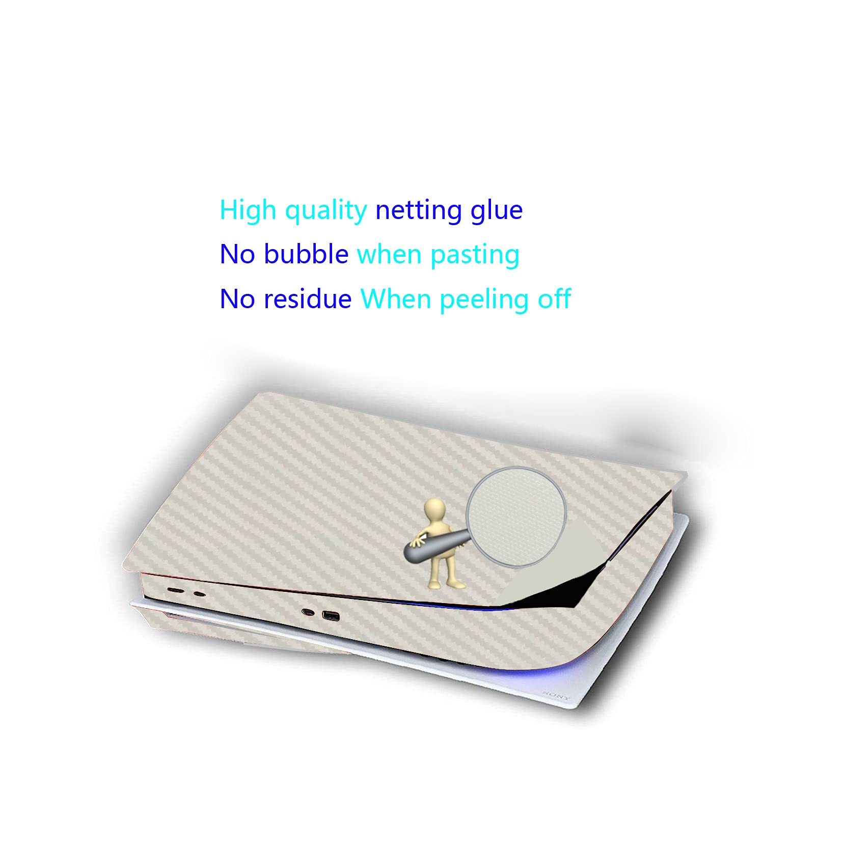 PS5 disk edition vinyl skin decal wrap carbon fiber classic white color playstation 5 dustproof waterproof scratchproof PVC cover sticker case accessories