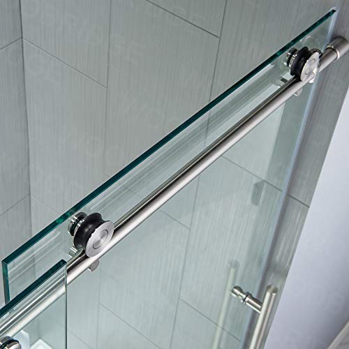 WOODBRIDGE Frameless Sliding Bathtub Door, 56"-60" Width, 62" Height, 3/8" (10 mm) Clear Tempered Glass, Brushed Nickel Finish, Designed for Smooth Door Closing and Opening. MBSDC6062-B4