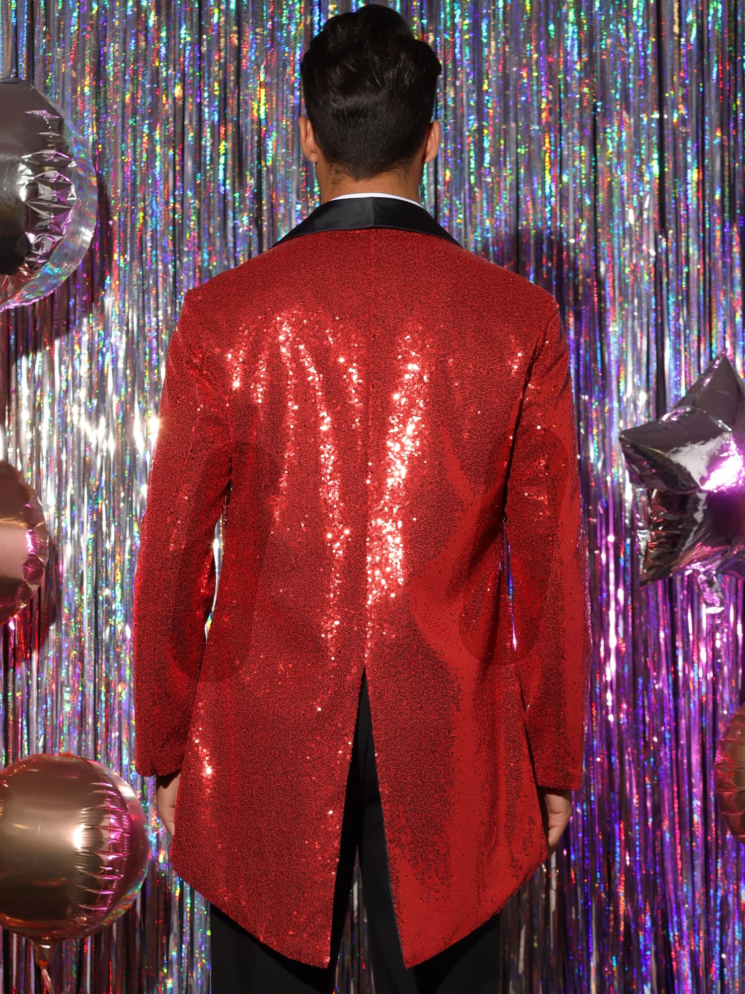 Lars Amadeus Red Sequin Tailcoat for Men's Shawl Lapel Shiny Sparkly Party Disco Wedding Tuxedo 3X-Large