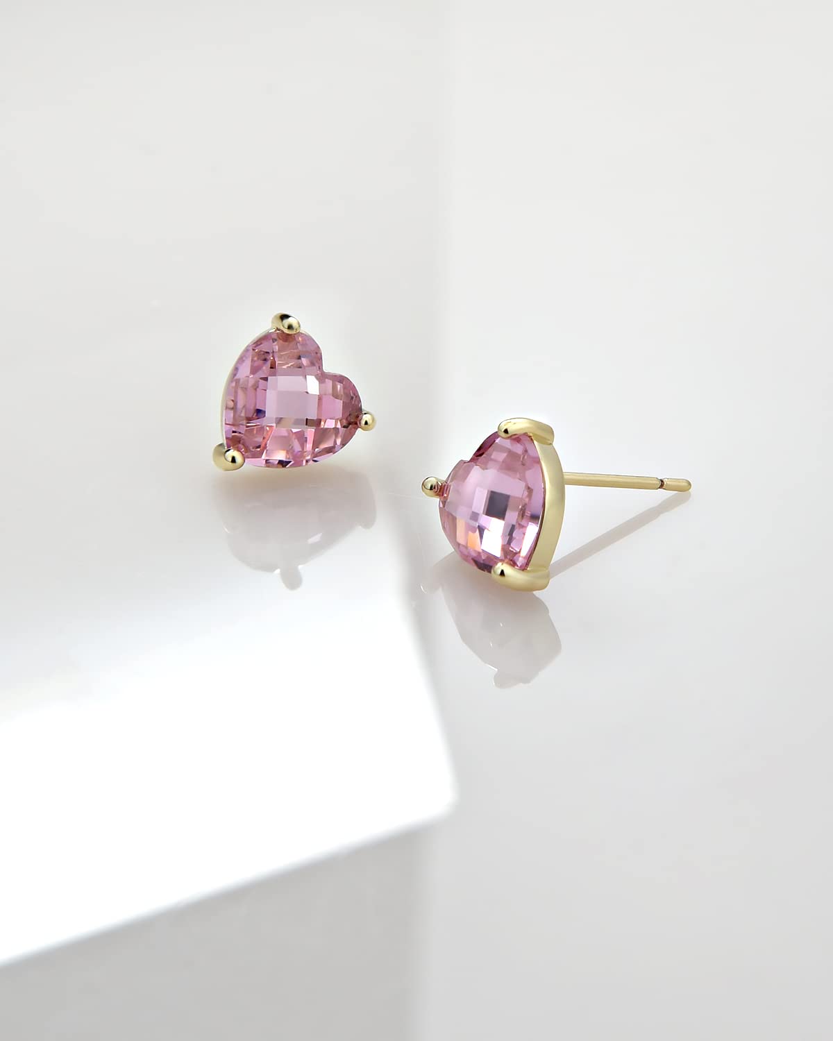 Liz Kol Pink Heart Earrings for Women, Gold Stud Earrings with Sterling Silver Post Jewelry Gifts