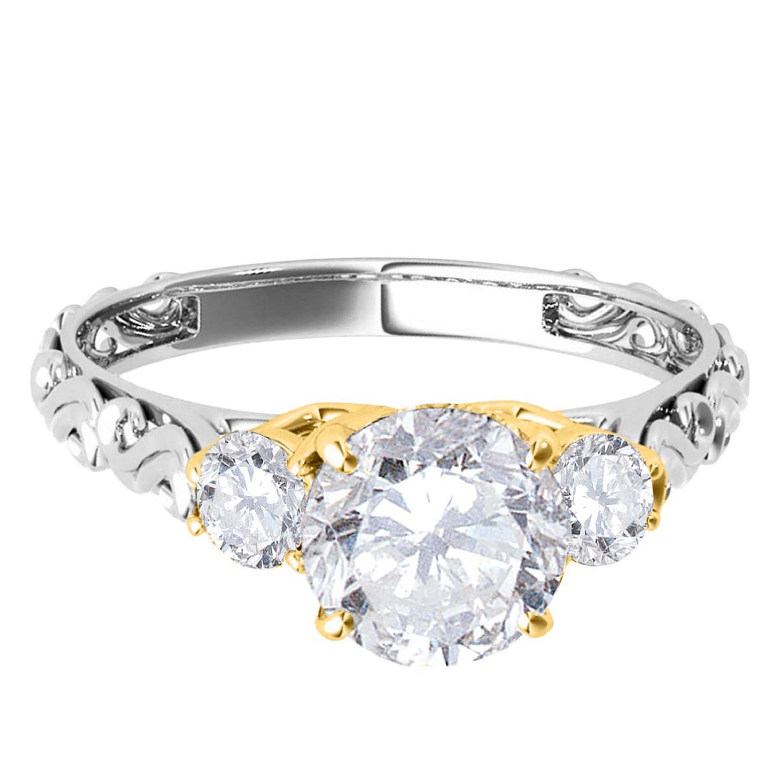 MauliJewels Diamond Rings | 0.5 Ct. Three Stone Real Engagement Ring for Women |4 Prong 14K Solid White Rose Yellow Two Tone Gold