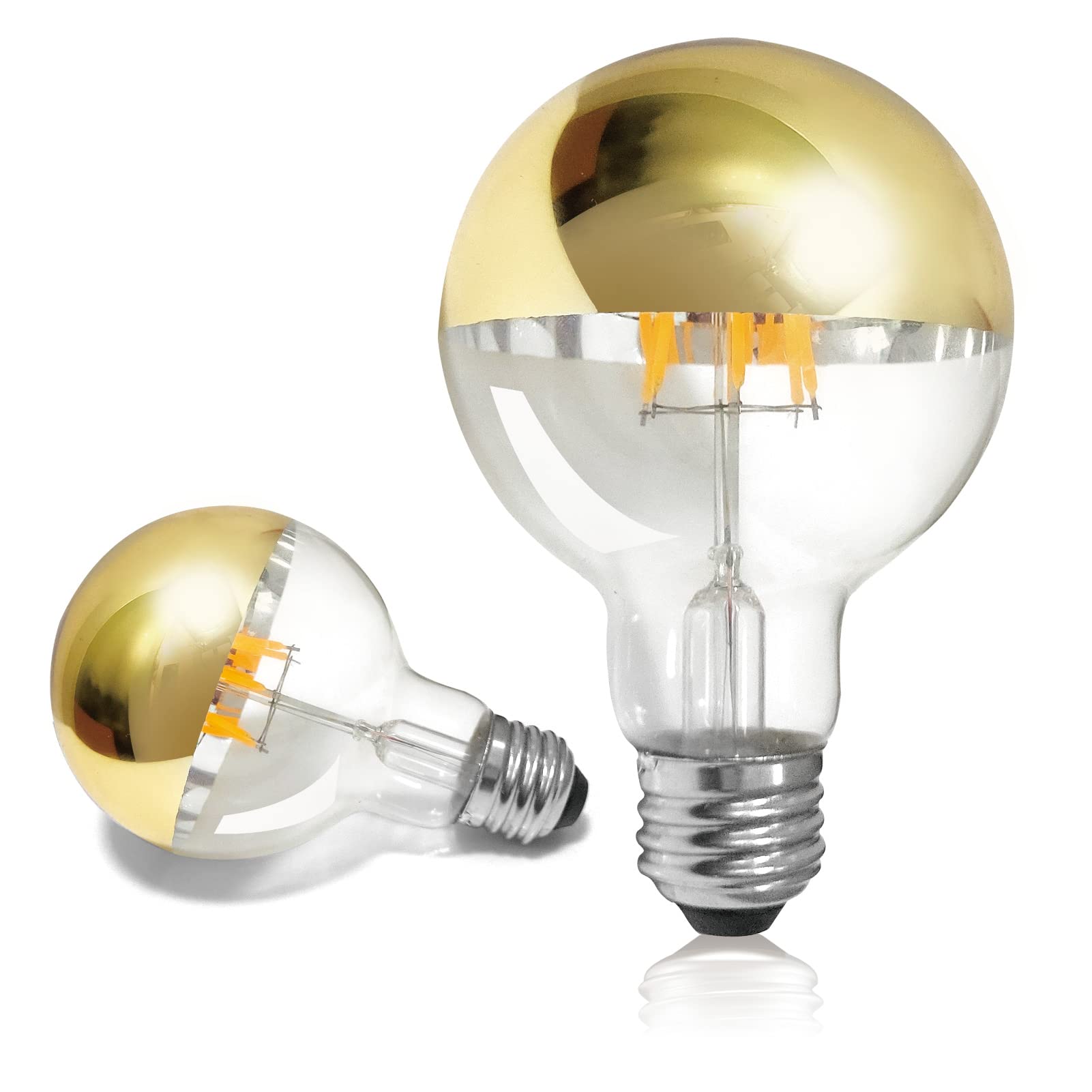 Meconard Half Chrome Decorative Light Bulb, G80/G25 Dimmable E26 Medium Screw Base LED Filament Globe Bulb, 6Watt Equivalent 60Watt, Half Gold Reflected Bulb for Mirror, 2700K Soft White, 2Pack