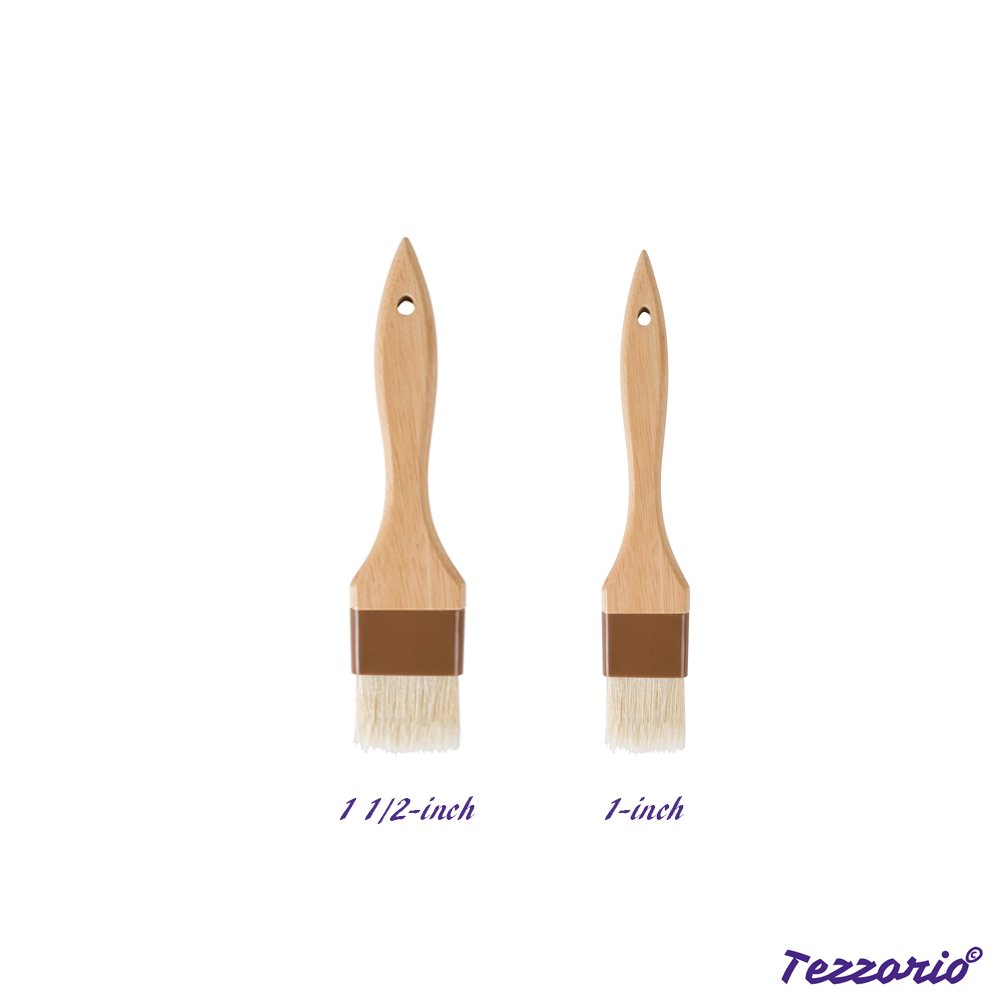 Set of 2 Pastry Brushes, 1-Inch and 1 1/2 -Inch Width Pastry Brushes with Boar Bristles and Lacquered Hardwood Handles, Grill BBQ Sauce Baster Baking Cooking Marinade Brushes