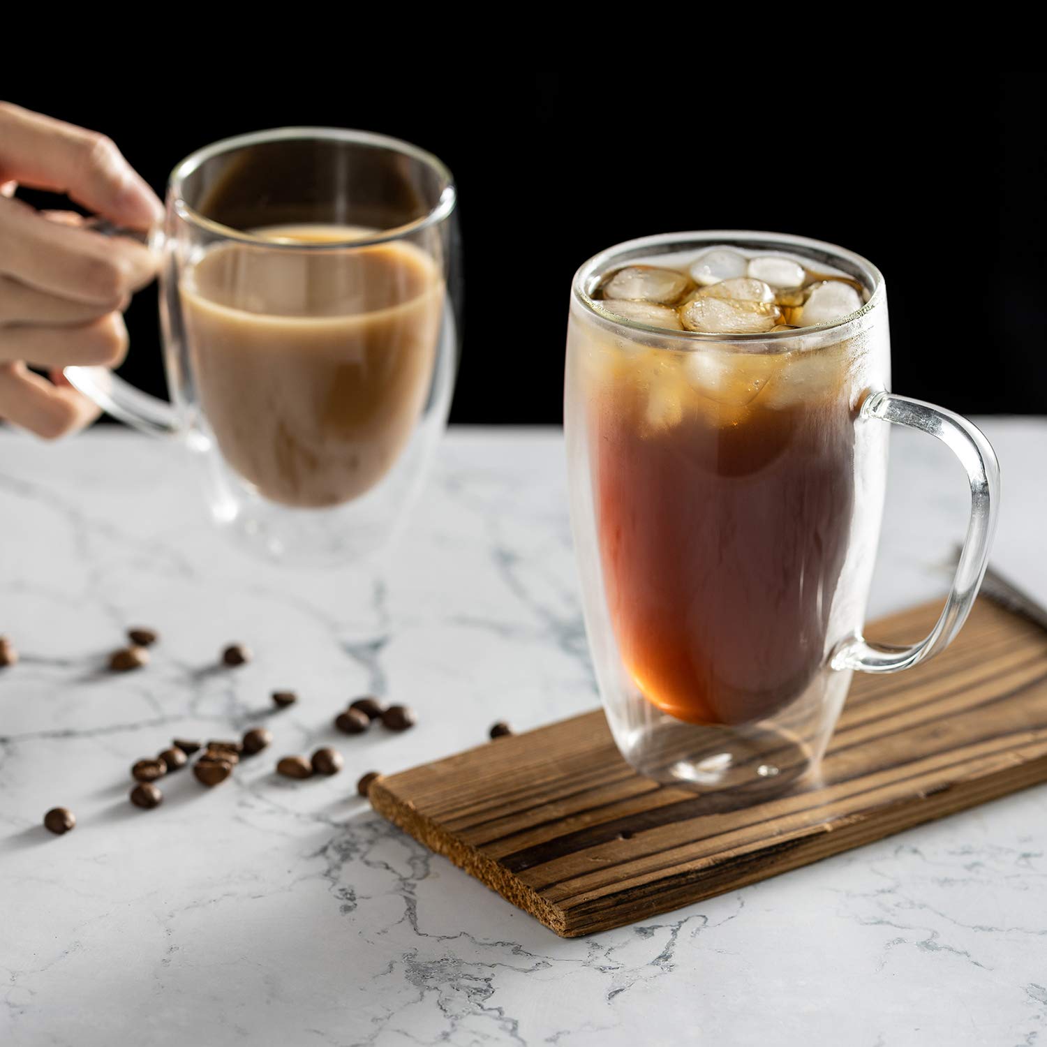 MEWAY 12oz/6 pack Coffee Mugs,Clear Glass Double Wall Cup with handle for Coffee, Tea, Latte, Cappuccino (12 oz,6)