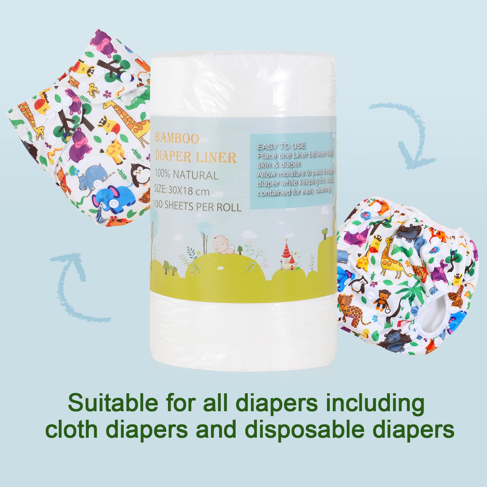 TDIAPERS Cloth Diapers Liners, Disposable Fragrance Free and Chlorine Free Cloth Diaper Inserts, 1 Rolls 100 Sheets