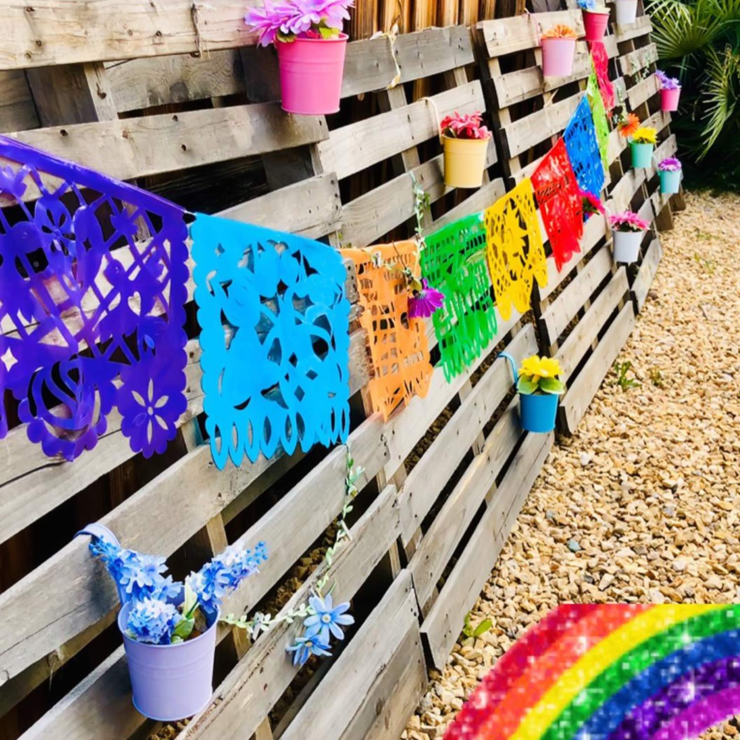 Novelty Place 15Ft 9Pcs Mexican Party Banners - Felt Papel Picado Banner - Mexican Fiesta Party Decorations for Dia De Los Muertos, Day of the Dead, Cino de Mayo, 9 Pattern Panels