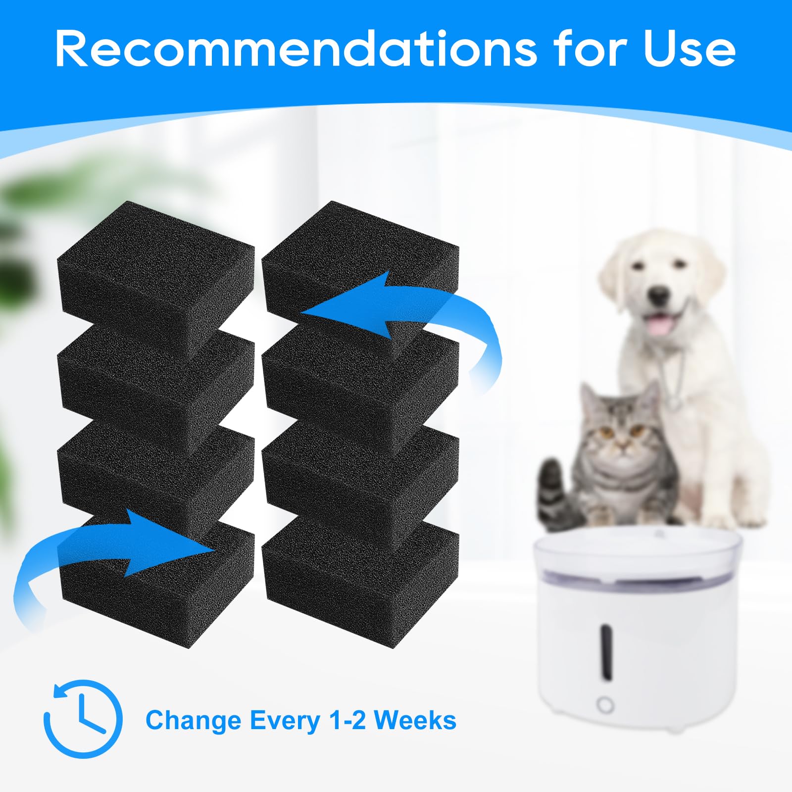 MyfatBOSS 8 Packs Pre-Filter Sponges, Water Pump Filter for WF20/CF20 68oz/2L Cat Water Fountain Wireless Pump Sponges