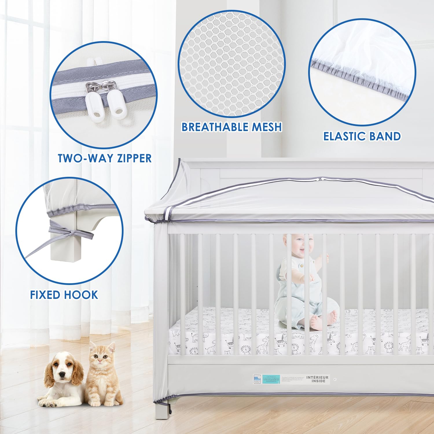Mosquito Net for Bassinet with 2-Way Zipper Bassinet Cover to Keep Cats Out Mesh Net Cover for Baby (Black)